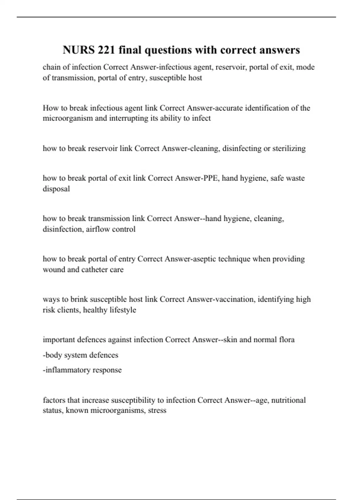 NURS 221 final questions with correct answers - NURS 221 - Stuvia US