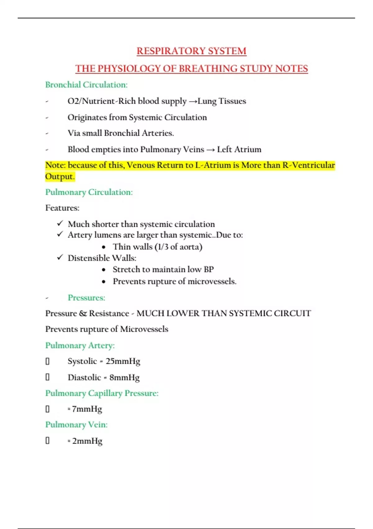 Summary RESPIRATORY SYSTEM THE PHYSIOLOGY OF BREATHING STUDY NOTES ...