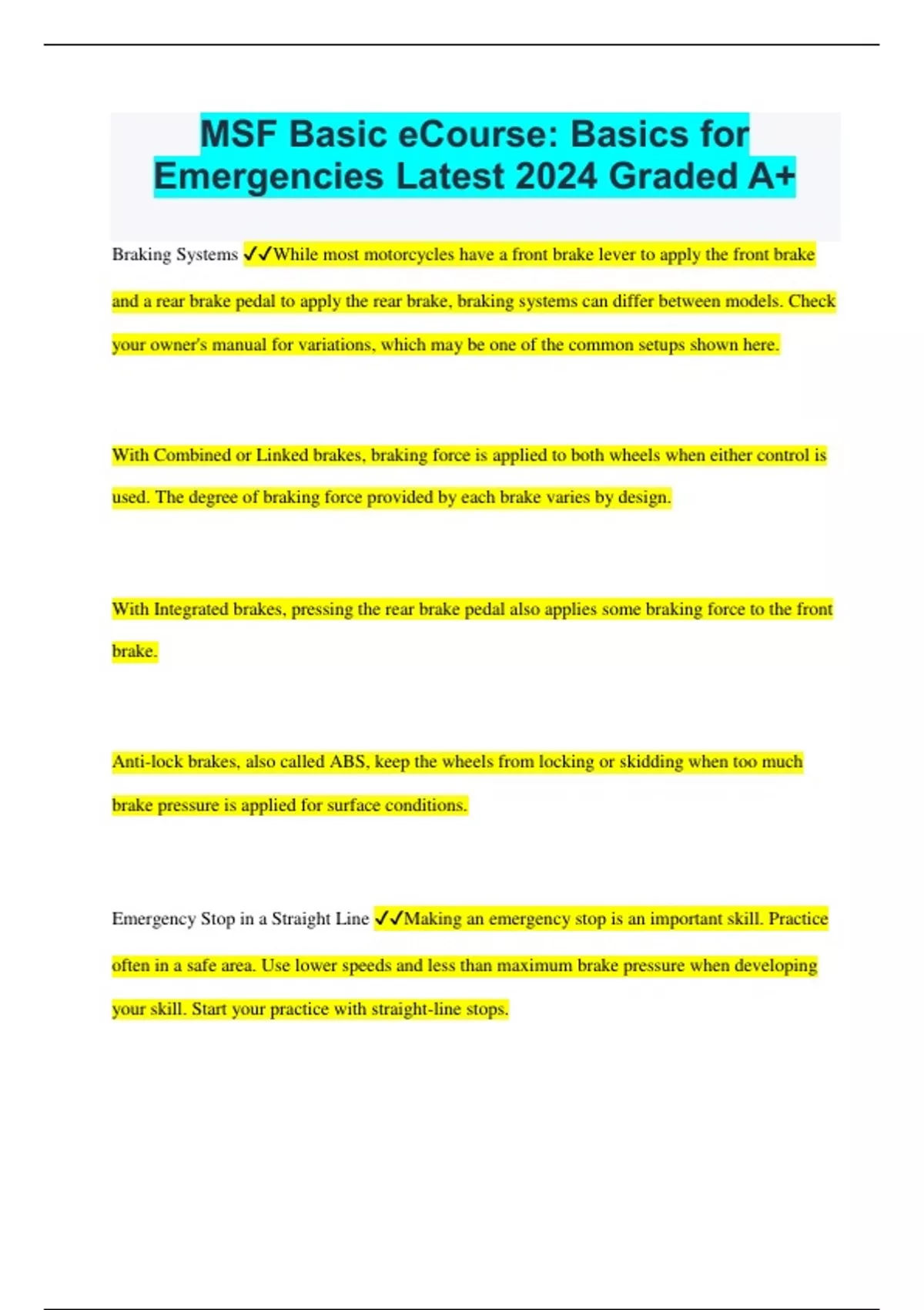 MSF Basic eCourse: Basics for Emergencies Latest 2024 Graded A+ - MSF ...