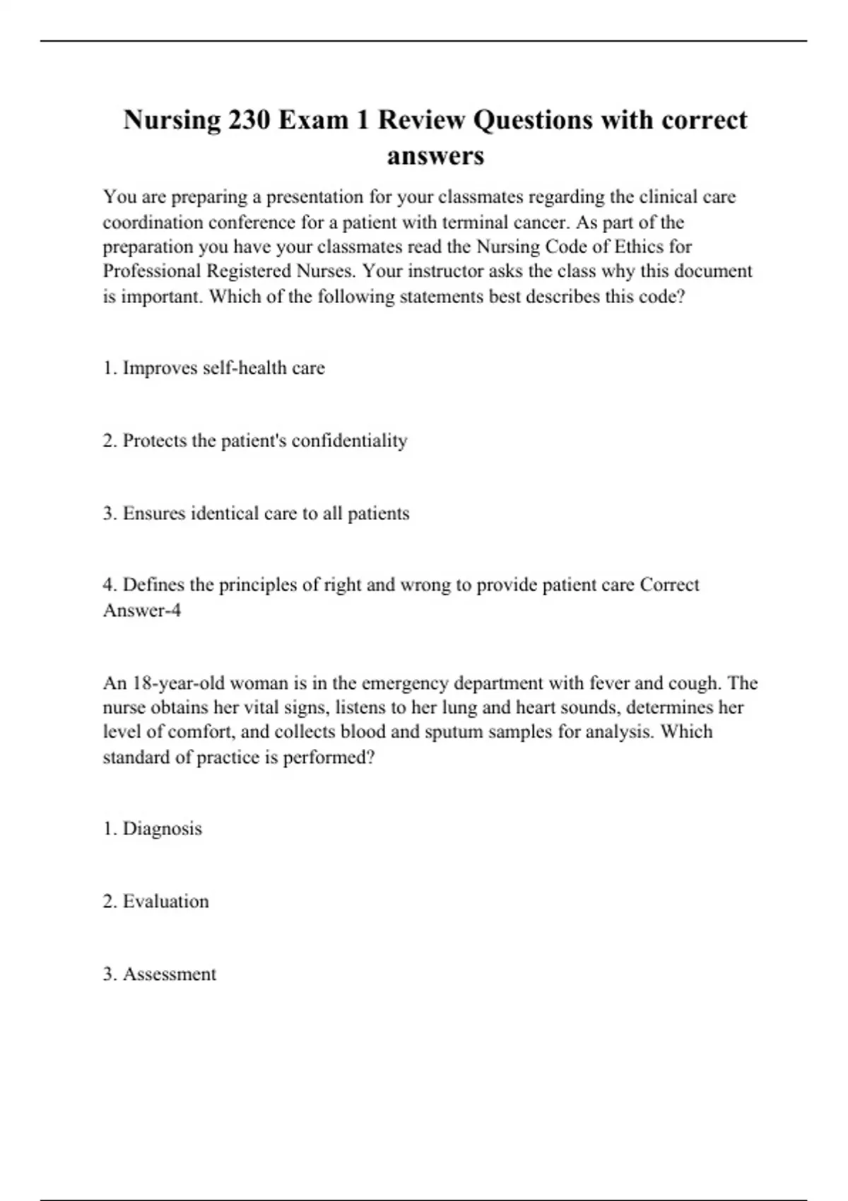 Nursing 230 Exam 1 Review Questions with correct answers - Nur 230 ...