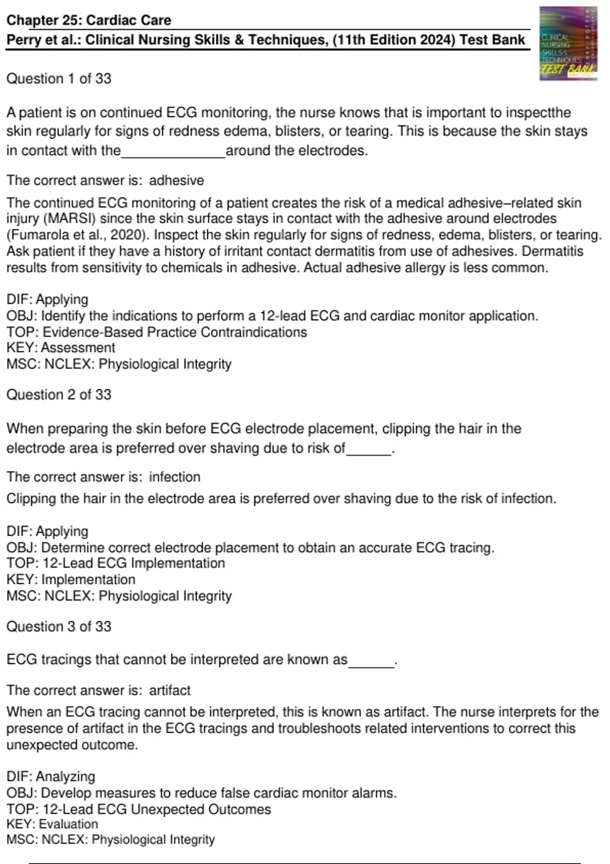 Chapter 25: Cardiac Care Clinical Nursing Skills & Techniques, (11th ...