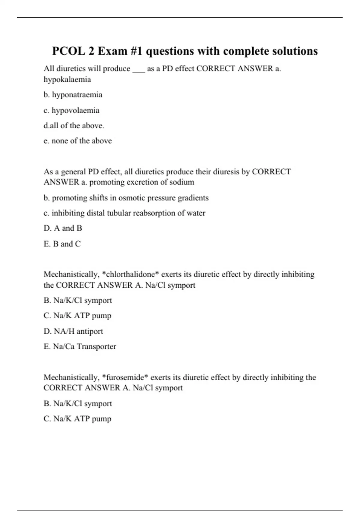 PCOL 2 Exam #1 questions with complete solutions - PCOL - Stuvia US