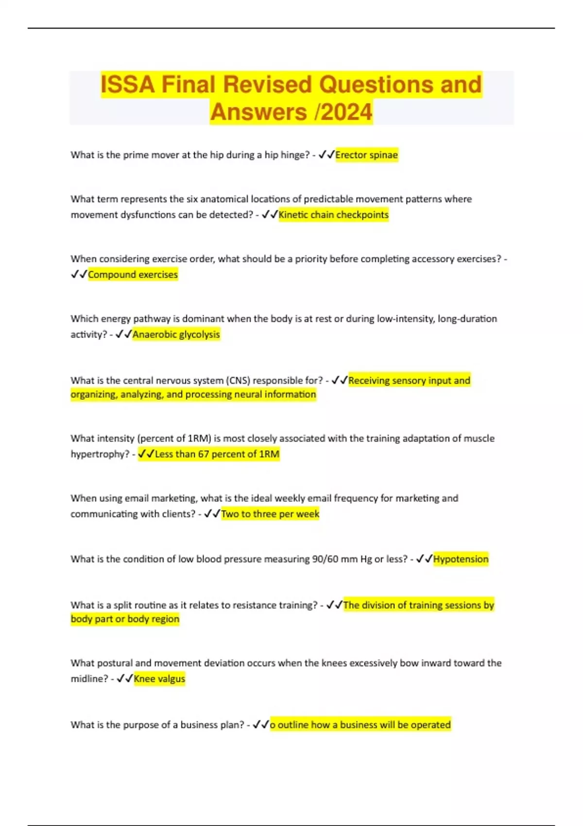 ISSA Final Revised Questions and Answers /2024 - ISSA - Stuvia US