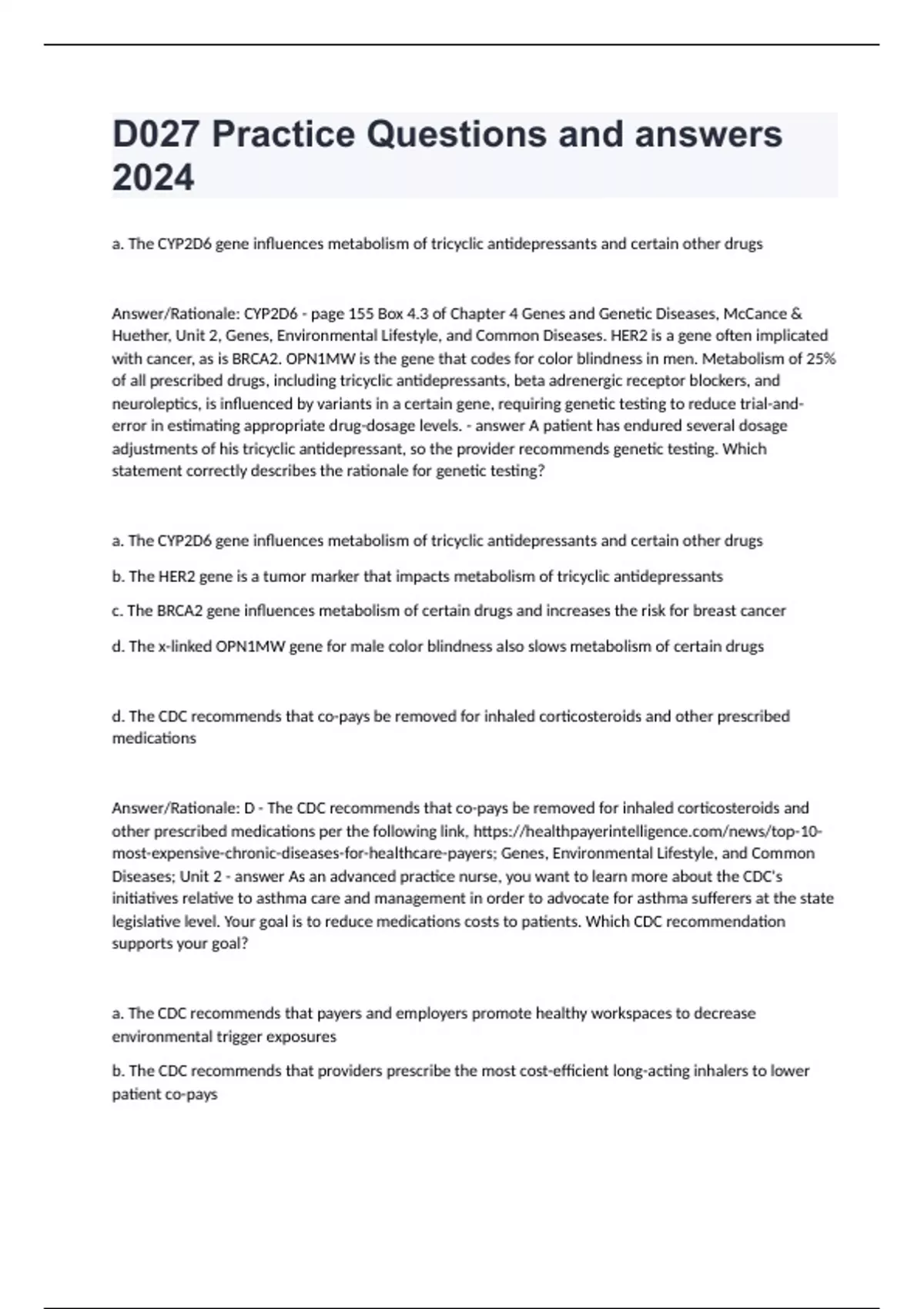 D027 Practice Questions and answers 2024. - Wgu - Stuvia US