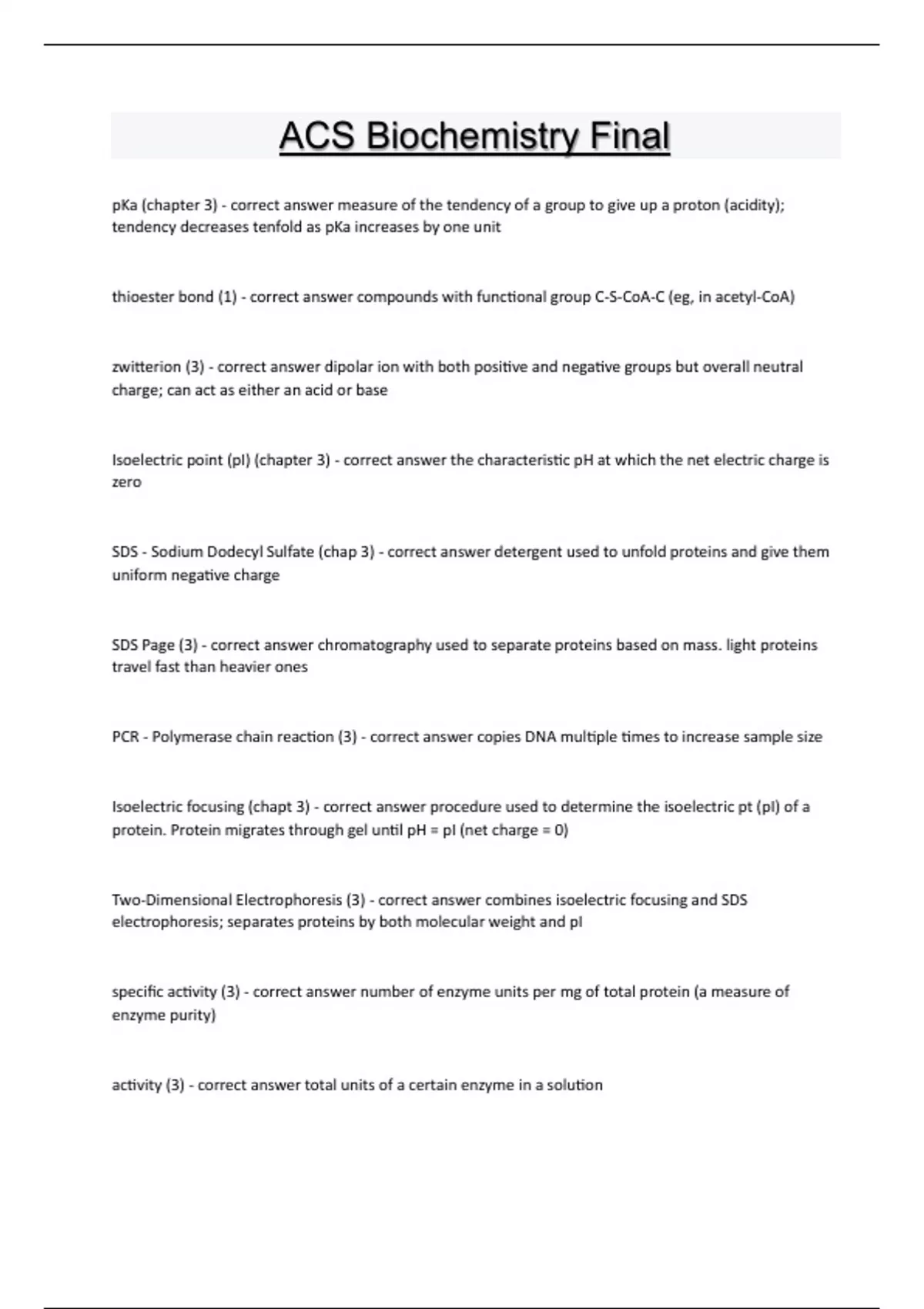 ACS Biochemistry Final Questions and answers latest update 2024 - ACS ...