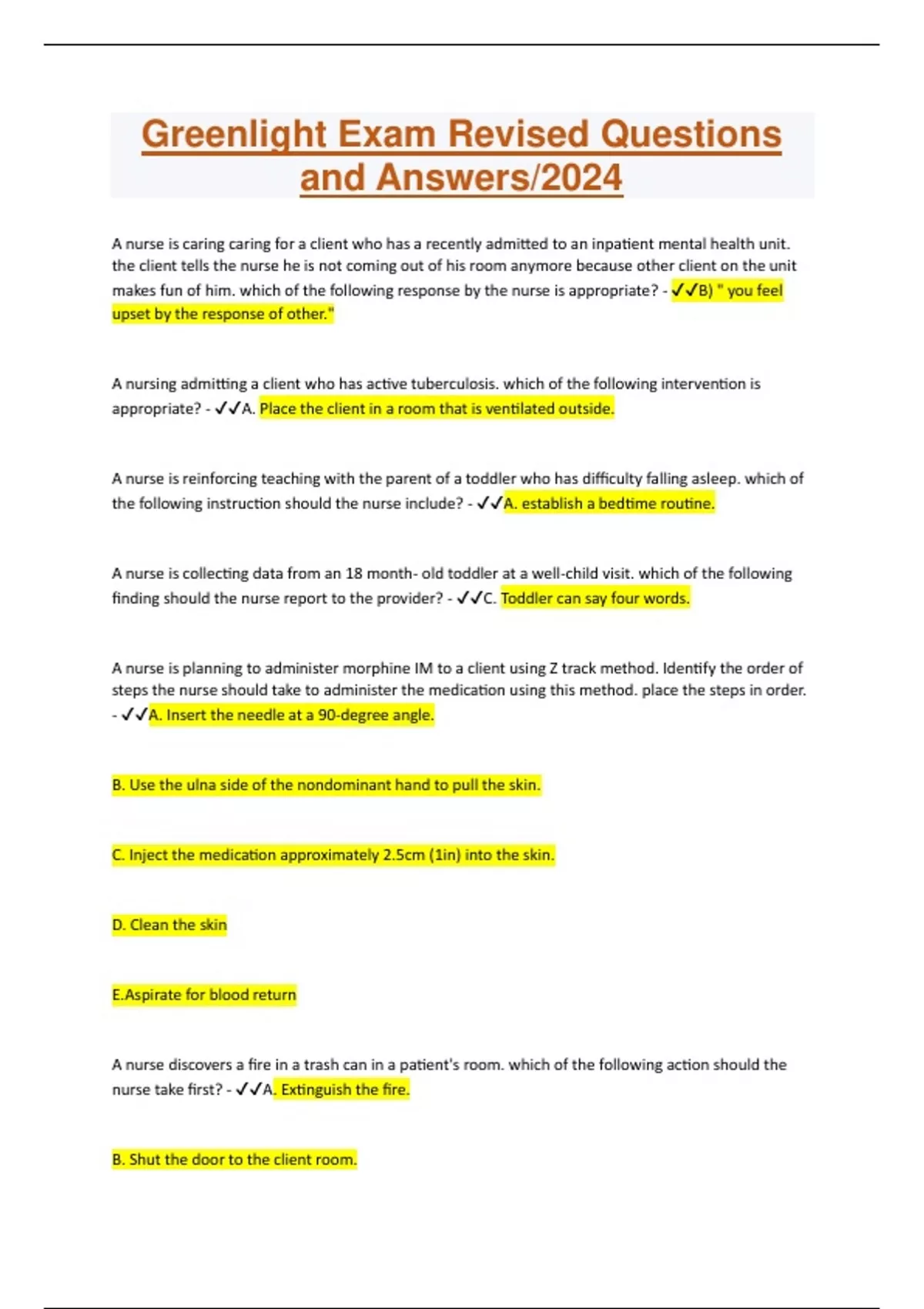 Greenlight Exam Revised Questions and Answers/2024 - Greenlight Revised ...