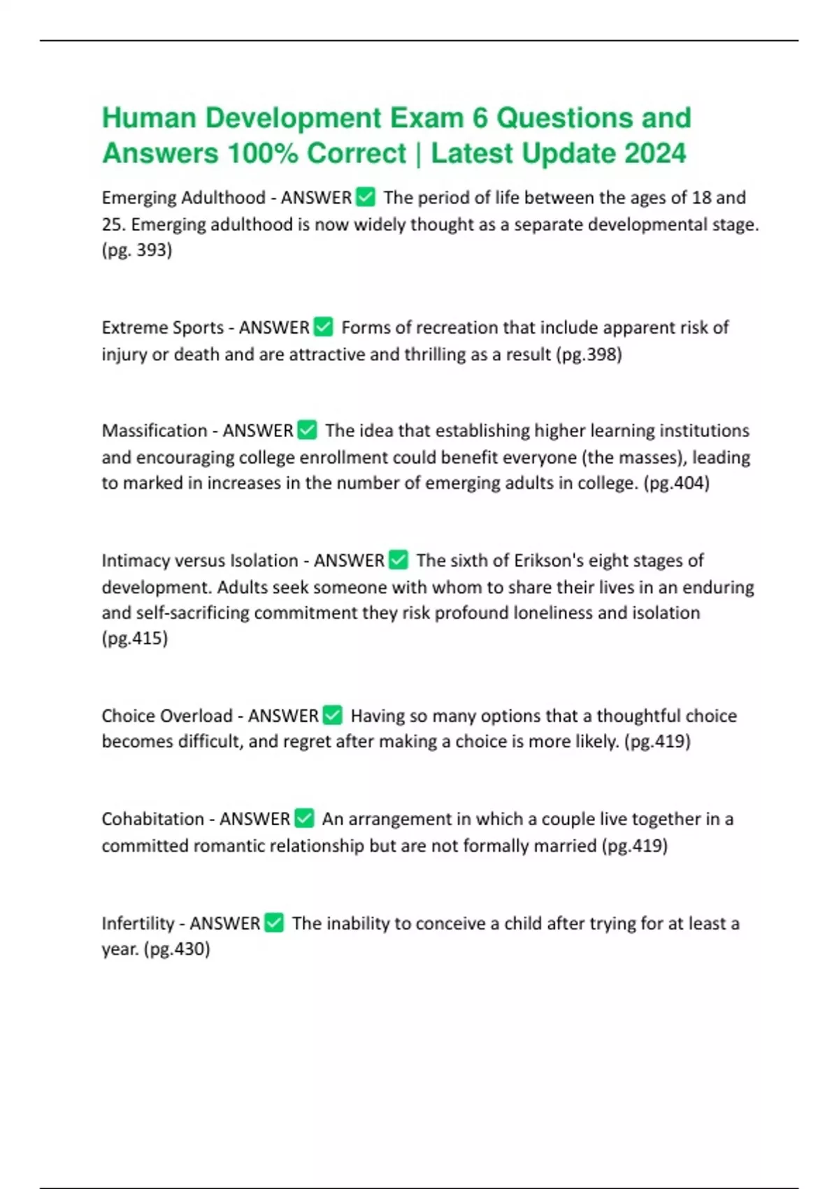 Human Development Exam 6 Questions and Answers 100% Correct | Latest ...