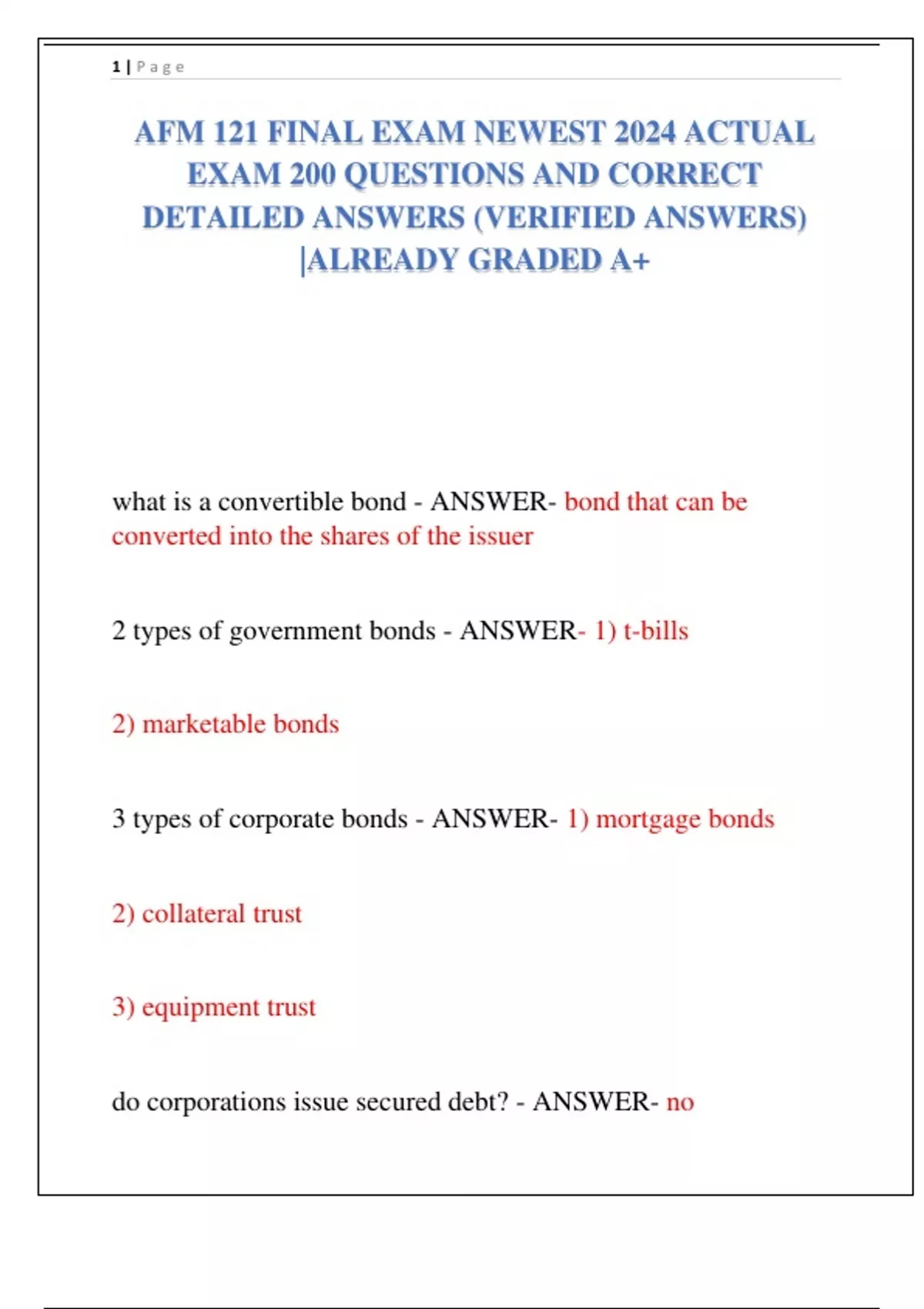 AFM 121 FINAL EXAM NEWEST 2024 ACTUAL EXAM 200 QUESTIONS AND CORRECT ...