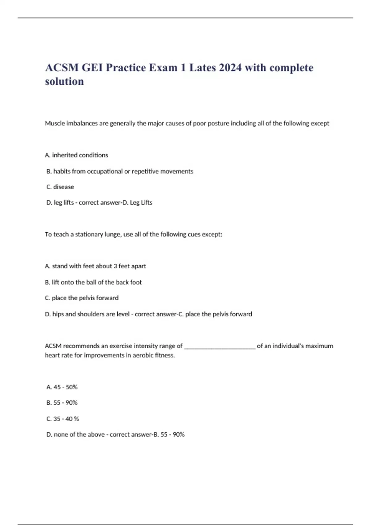 ACSM GEI Practice Exam 1 Lates 2024 with complete solution - ACSM ...