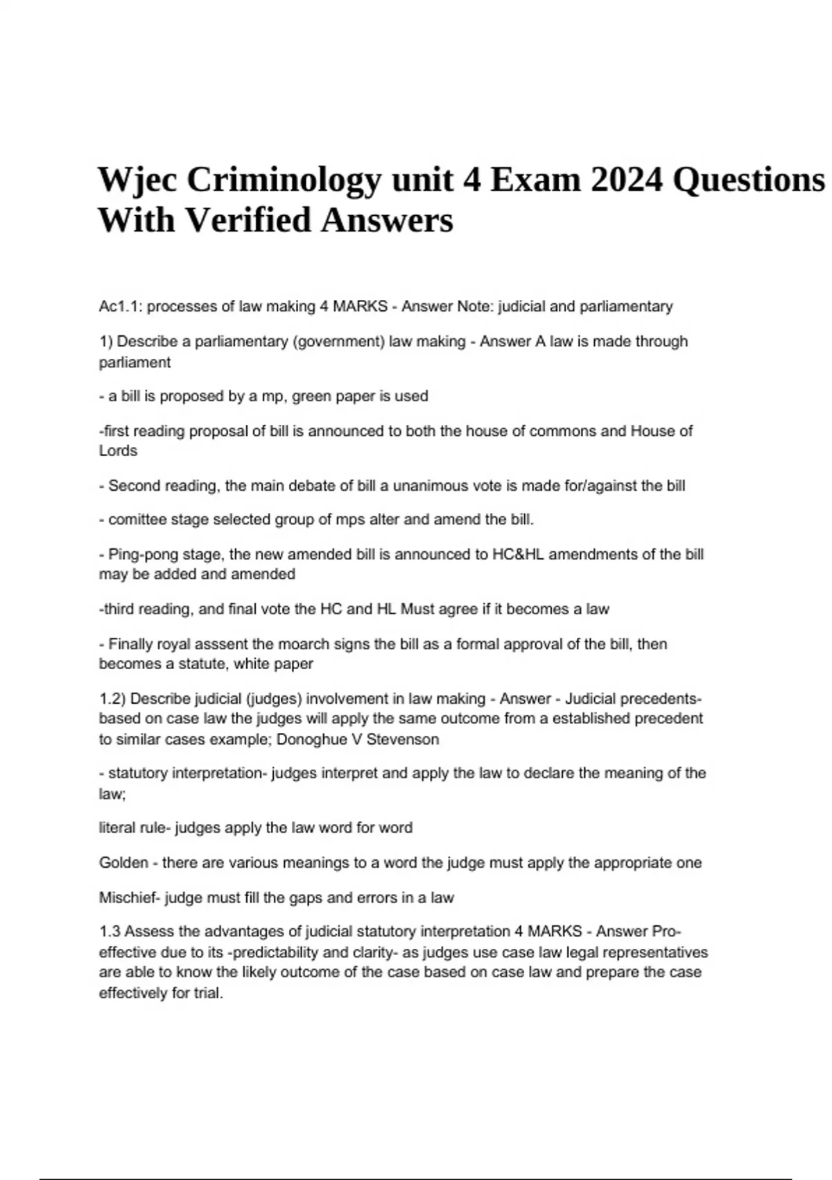 Wjec Criminology unit 4 Exam 2024 Questions With Verified Answers ...