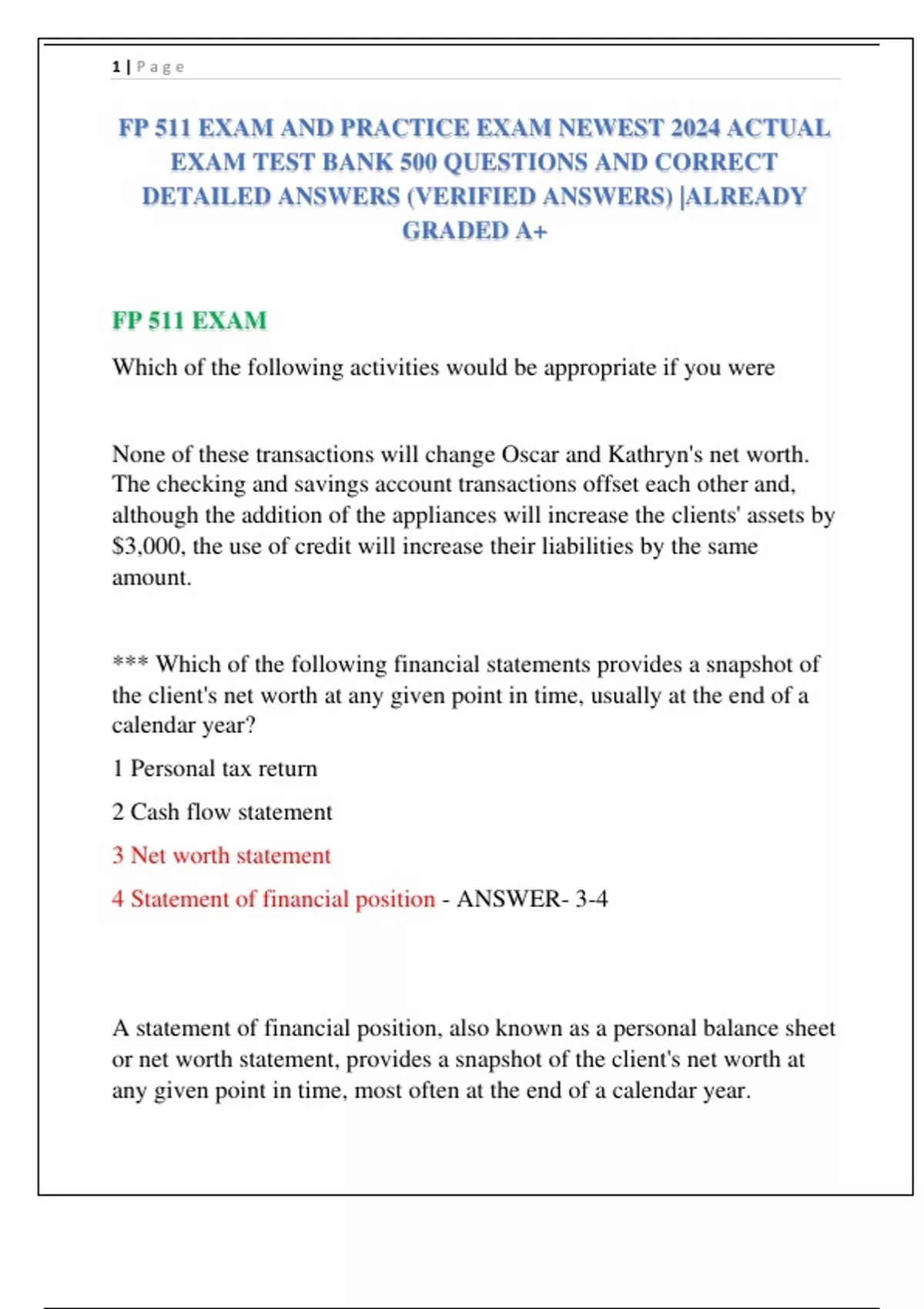 FP 511 EXAM AND PRACTICE EXAM NEWEST 2024 ACTUAL EXAM TEST BANK 500 ...