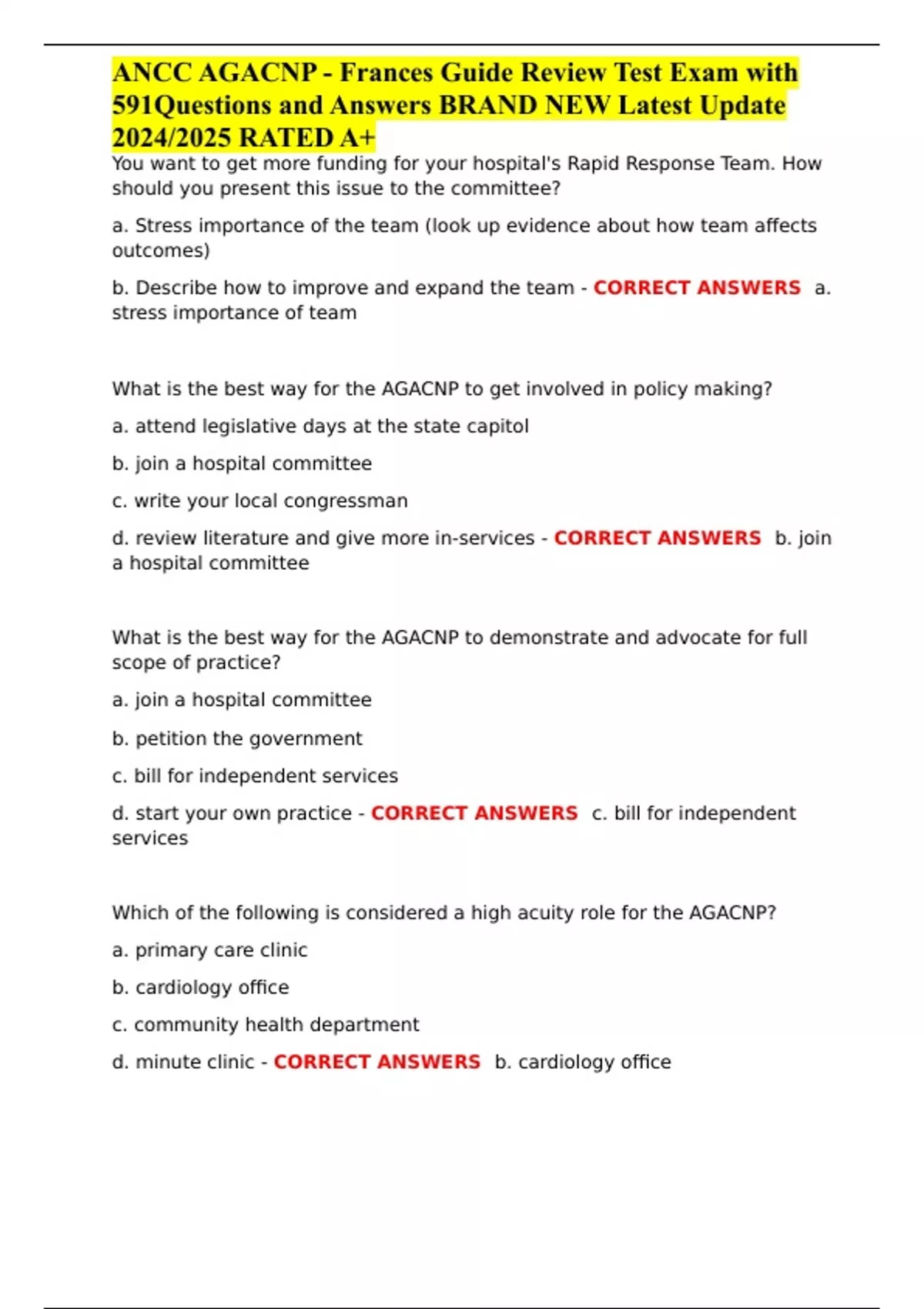 ANCC AGACNP - Frances Guide Review Test Exam with 591Questions and ...