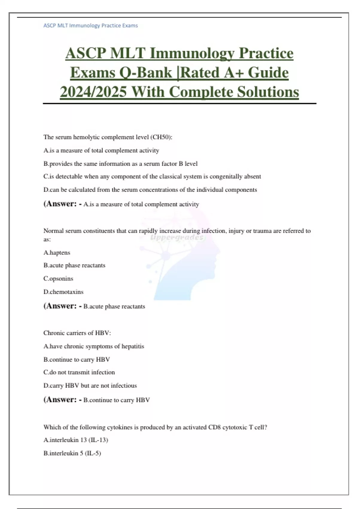 ASCP MLT Immunology Practice Exams Q-Bank |Rated A+ Guide 2024/2025 ...