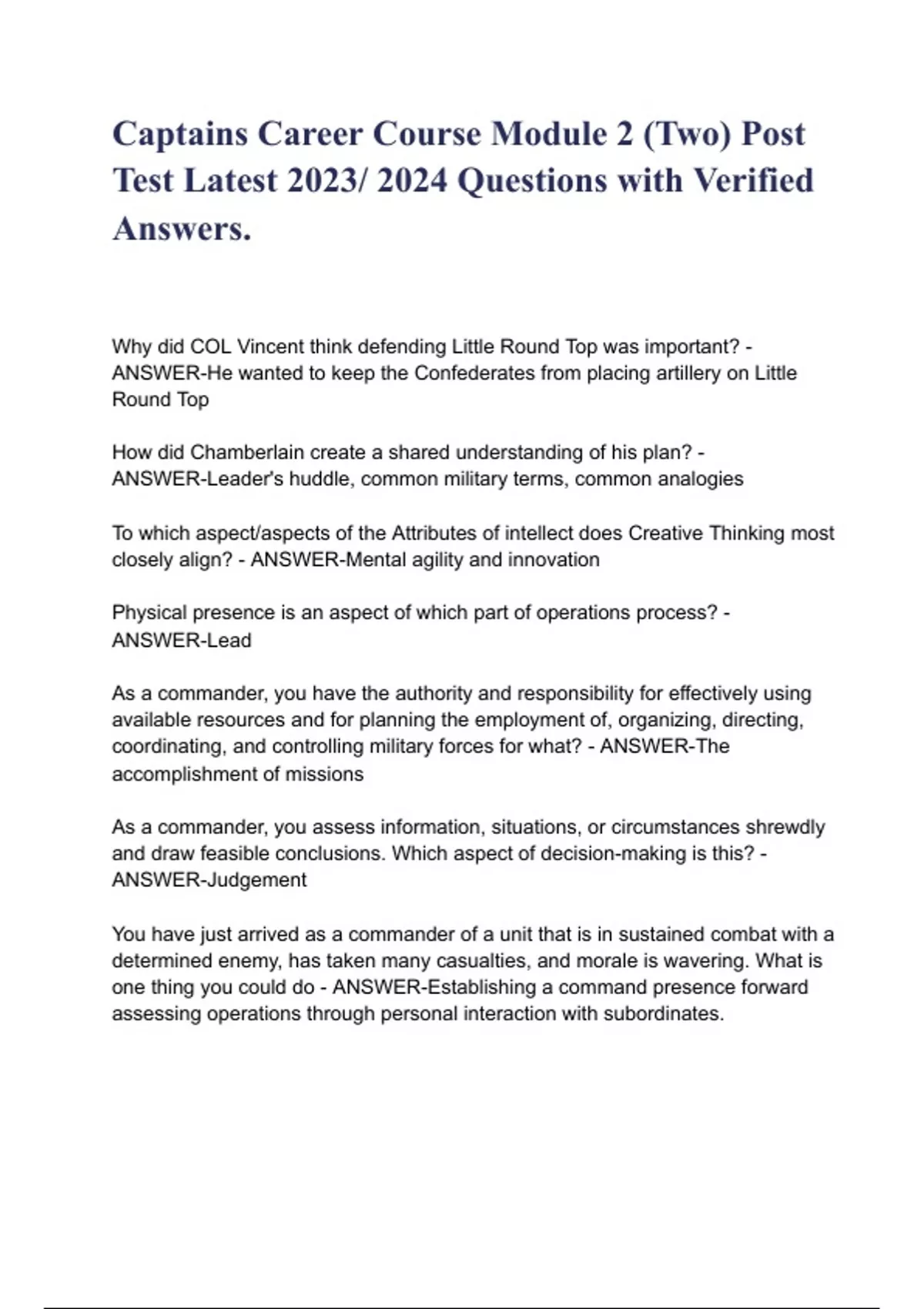 Captains Career Course Module 2 (Two) Post Test Latest 2023/ 2024 ...