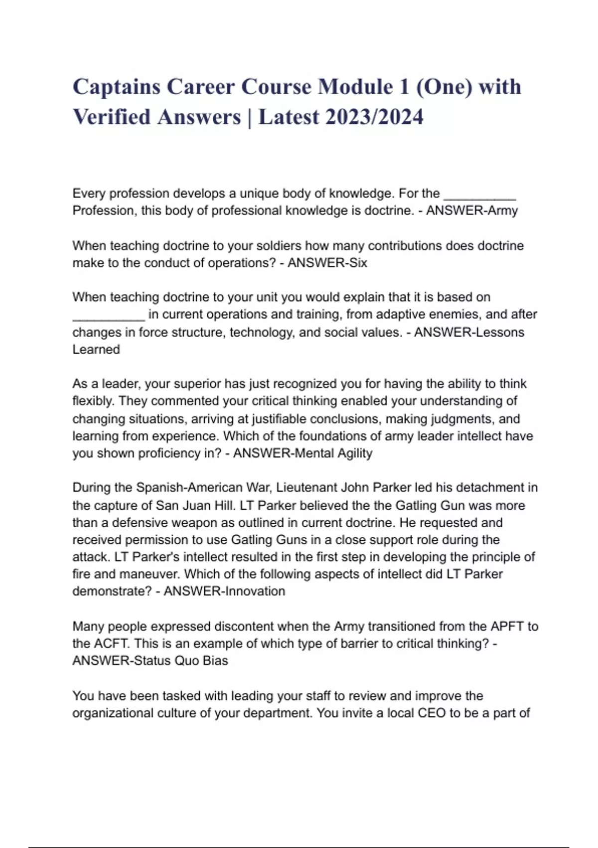 Captains Career Course Module 1 (One) with Verified Answers | Latest ...