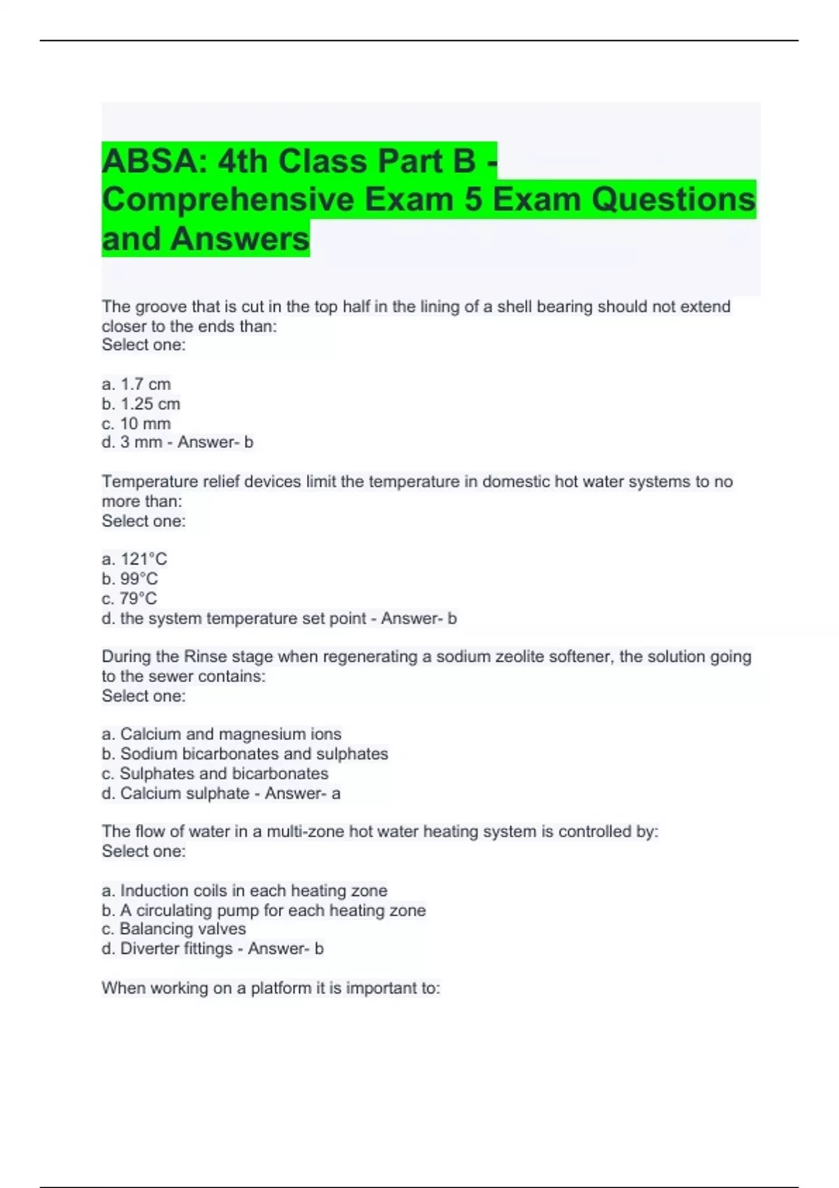 ABSA 4th Class Part B - Comprehensive Exam 5 Exam Questions and Answers ...