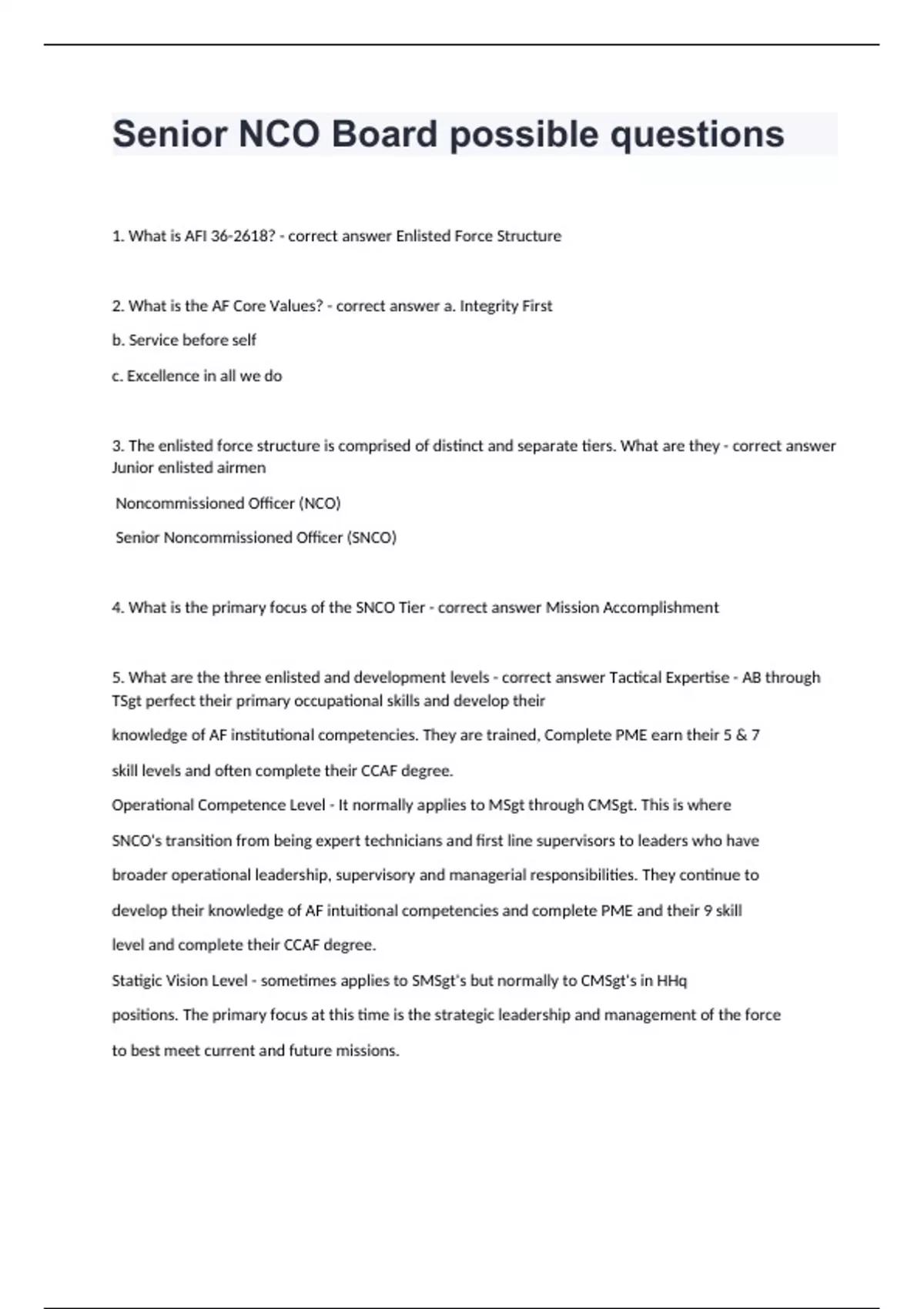 Senior NCO Board possible questions with complete solution 2024 - NCO ...