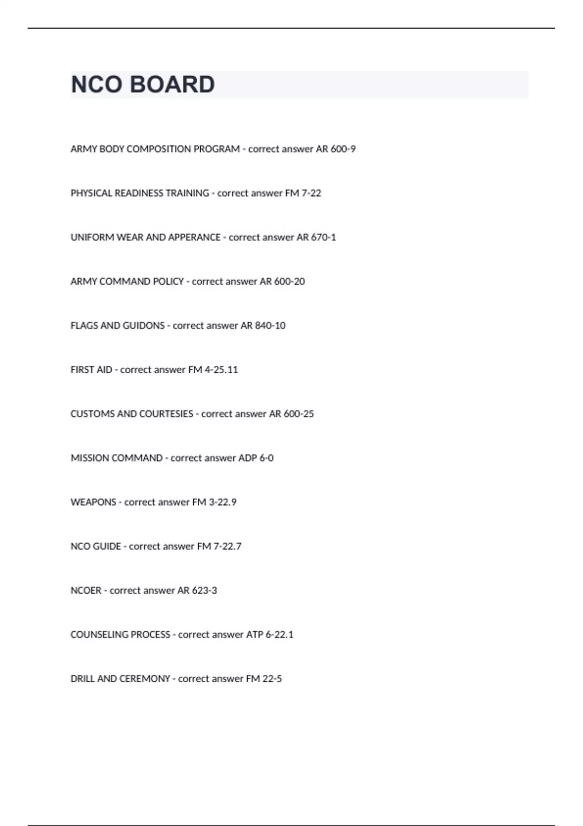 NCO BOARD Question and answers already passed 2024 - NCO PROMOTION ...