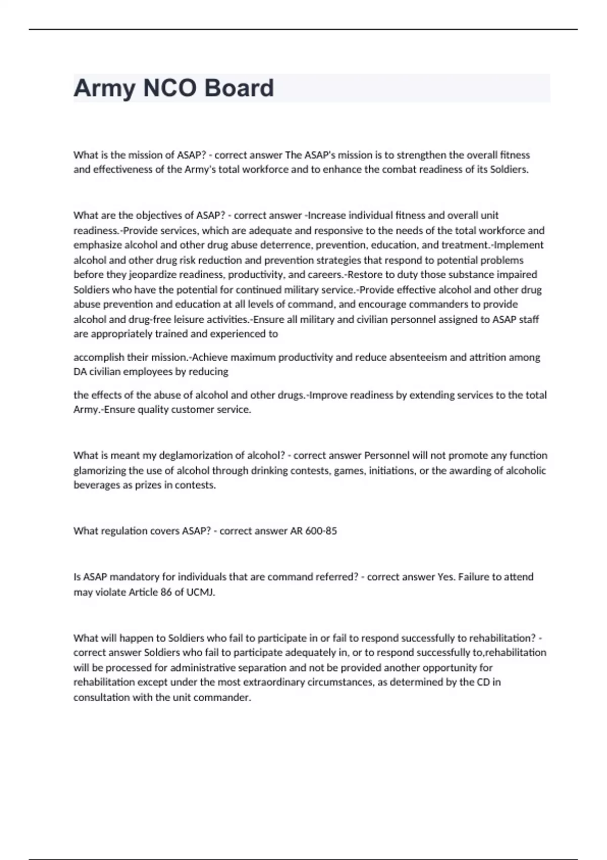 Army NCO Board Question and answers rated A+ 2024 - NCO PROMOTION BOARD ...