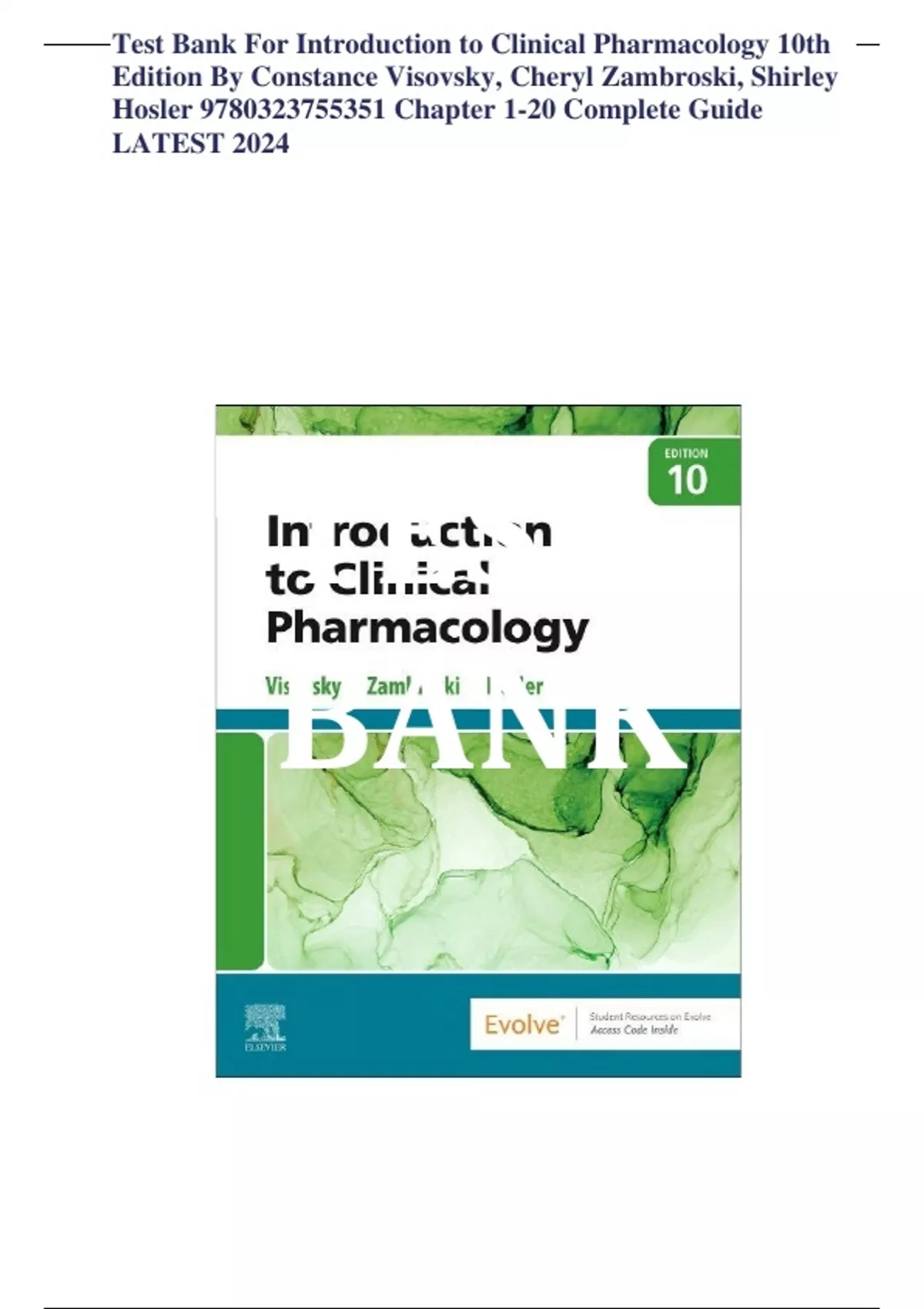 Test Bank For Introduction to Clinical Pharmacology 10th Edition By ...