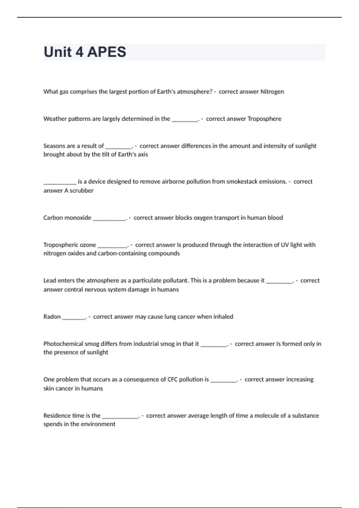 Unit 4 APES questions with 100% complete solutions 2024 - Apes unit 4 ...