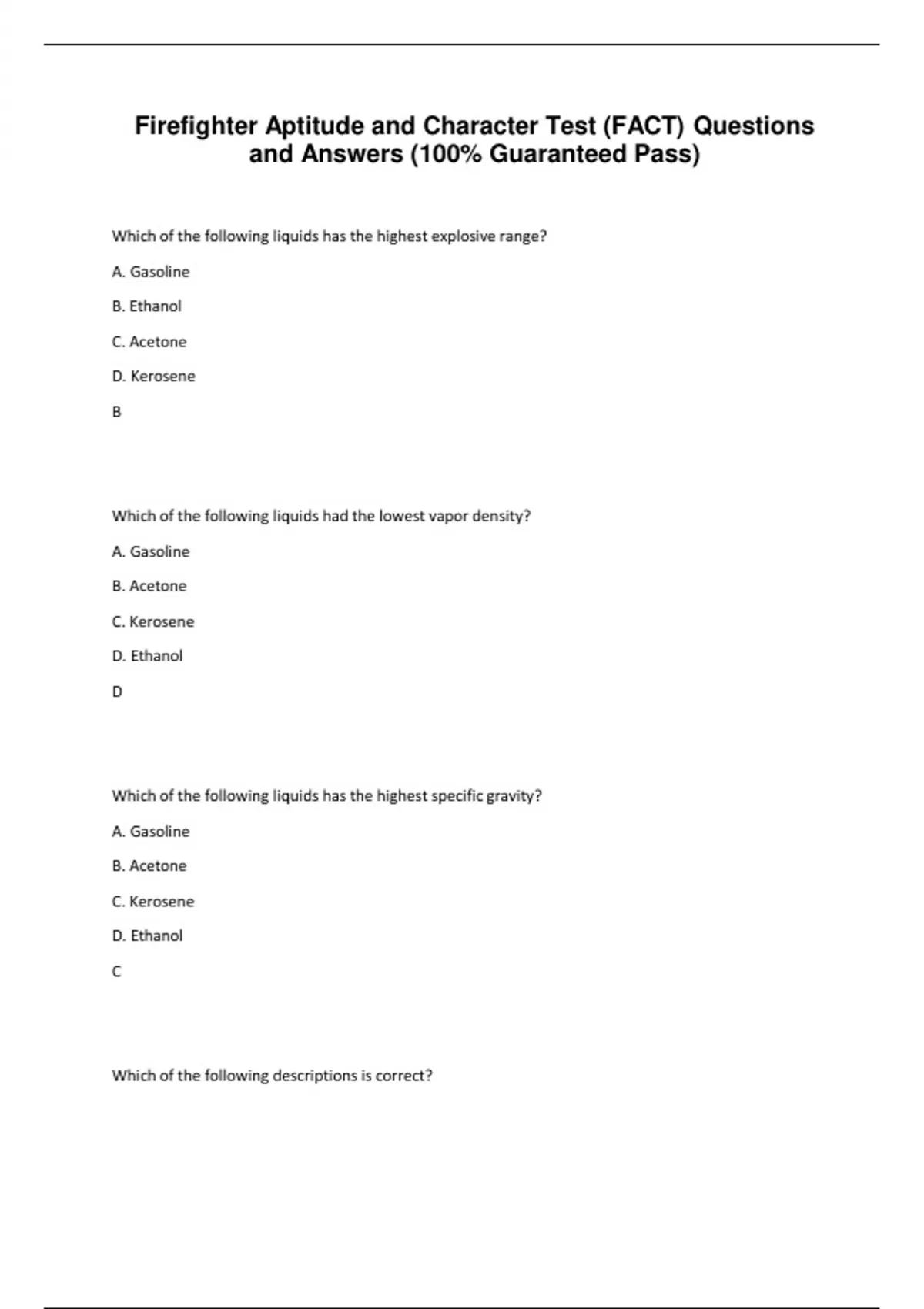 Firefighter Aptitude and Character Test (FACT) Questions and Answers ...