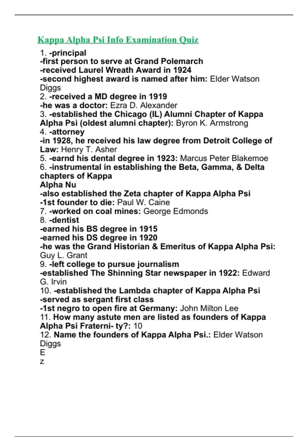 Kappa Alpha Psi Info quiz 2023 - Kappa Alpha Psi Info - Stuvia US