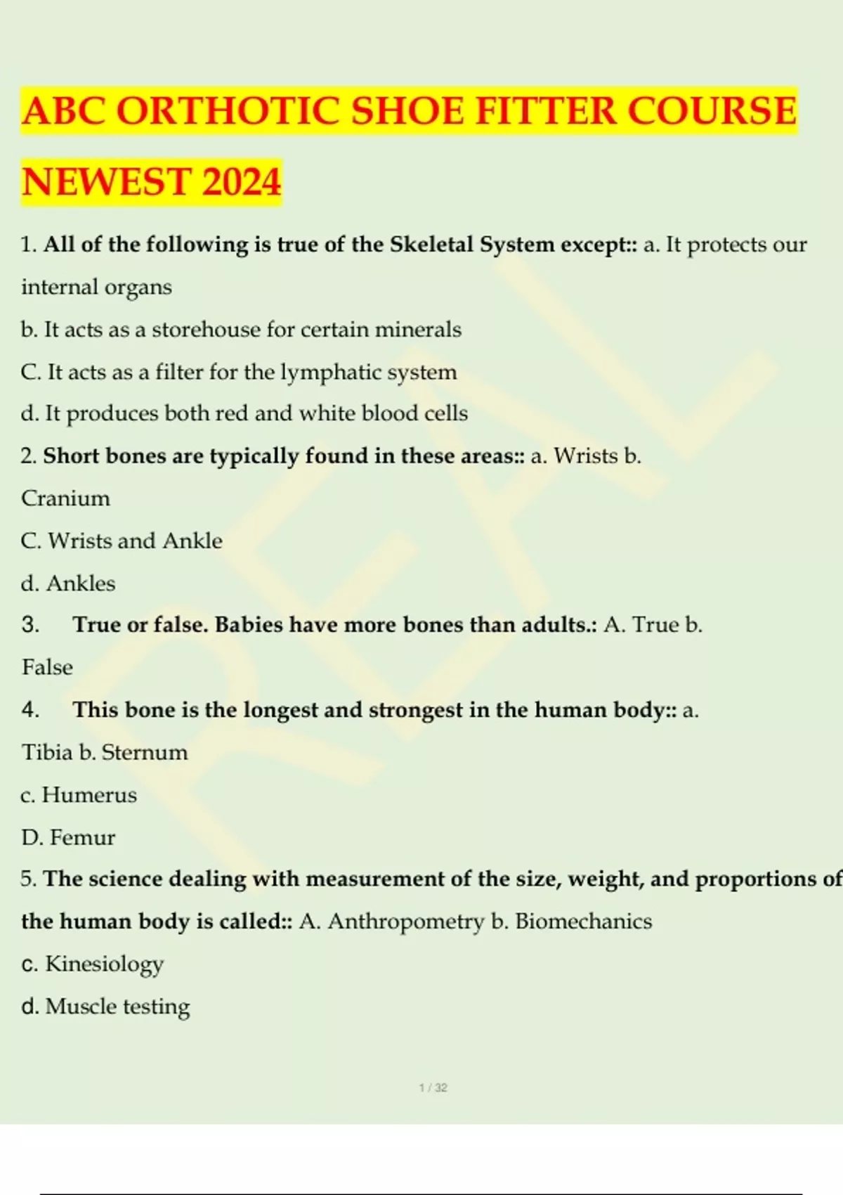 ABC ORTHOTIC SHOE FITTER COURSE NEWEST 2024 COMPLETE SOLUTION - Wgu ...