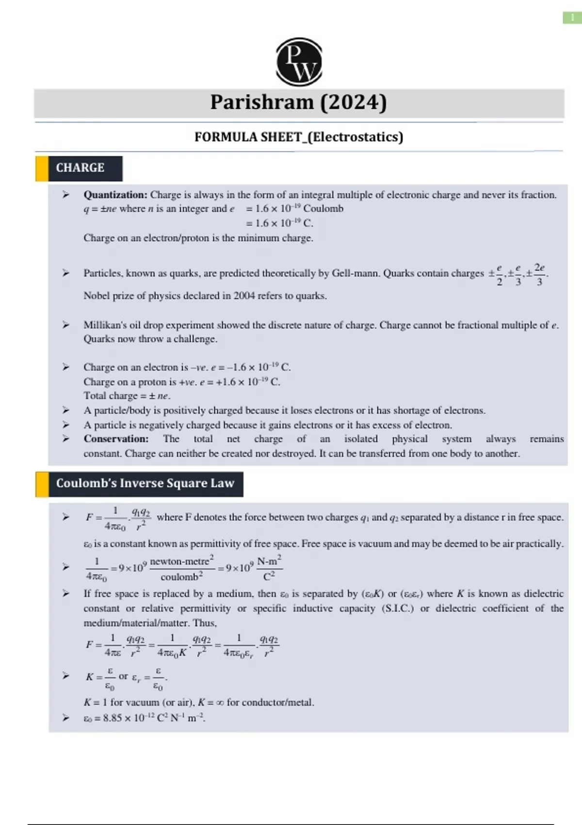 CLASS 12 PHYSICS CHAPTER 1 PHYSICS BEST NOTES ELECTRIC FIELD AND ...