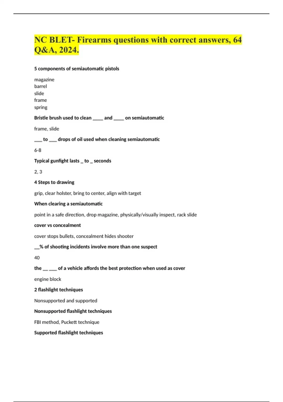 NC BLET- Firearms questions with correct answers, 64 Q&A, 2024. - NC BLET - Stuvia US