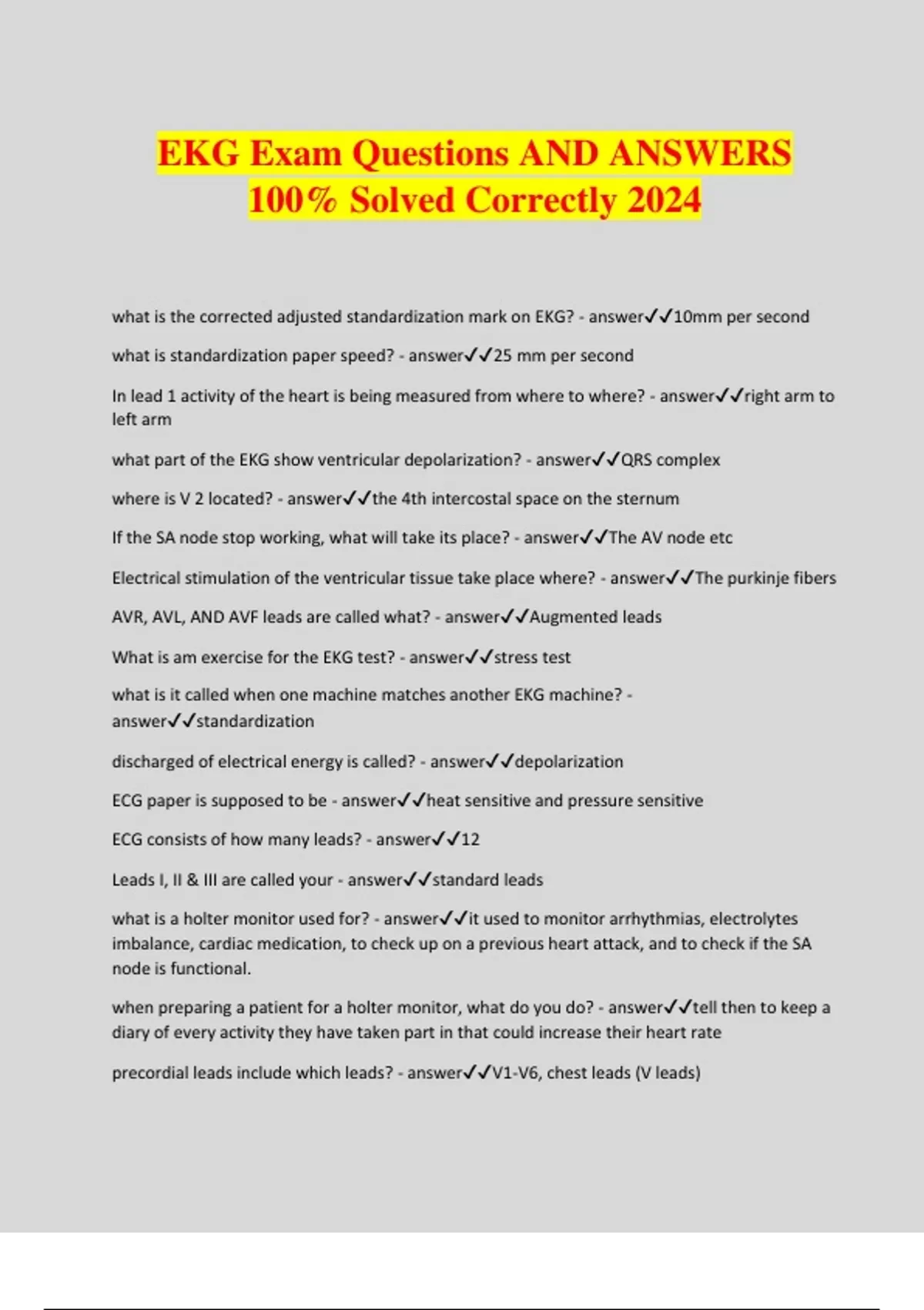 EKG Exam Questions AND ANSWERS 100% Solved Correctly 2024 - EKG - Stuvia US
