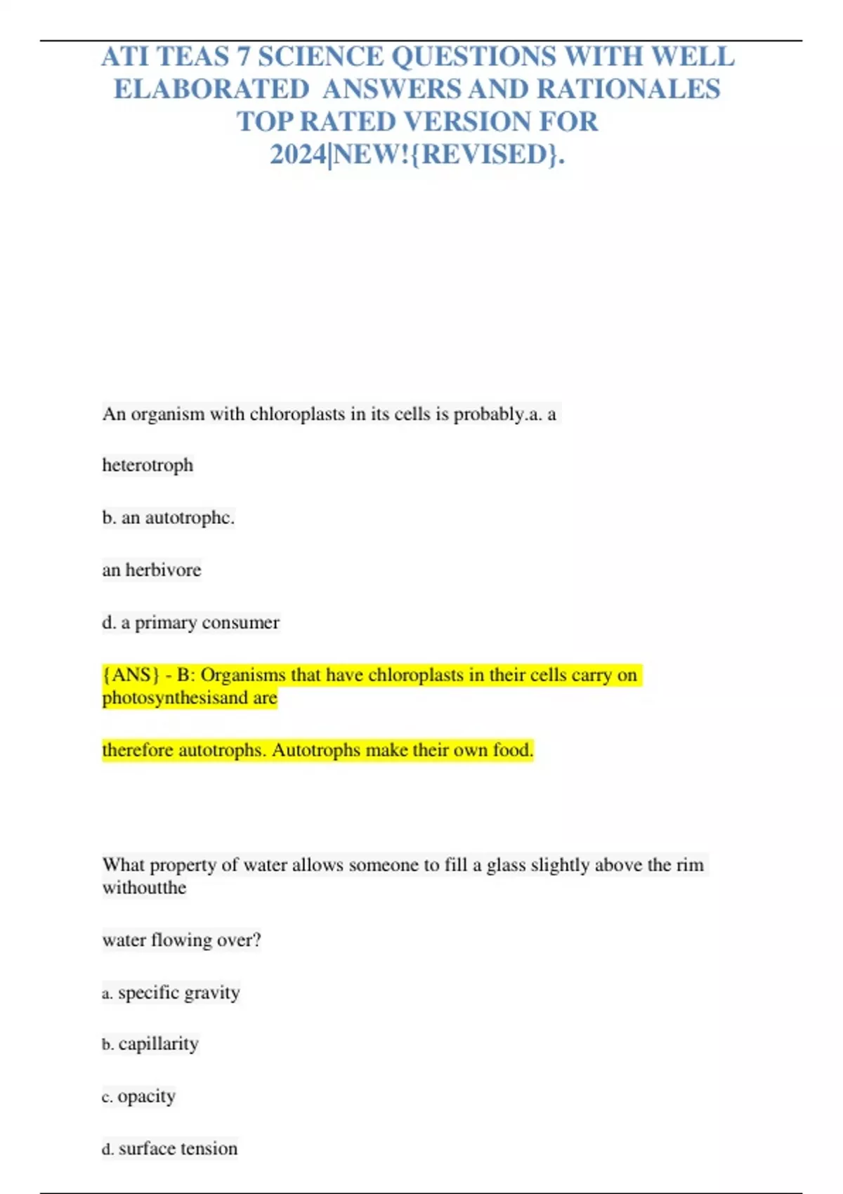 ATI TEAS 7 SCIENCE QUESTIONS WITH WELL ELABORATED ANSWERS AND ...