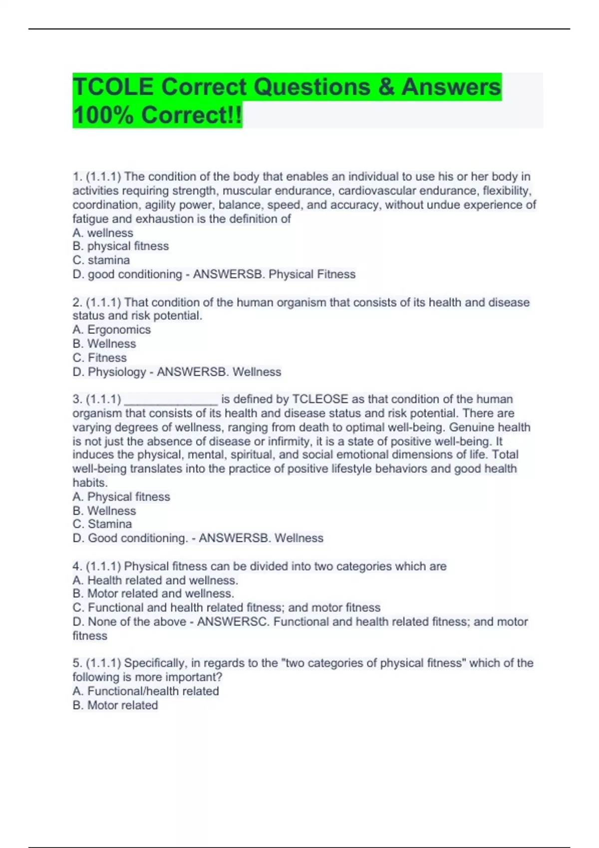 TCOLE Correct Questions & Answers 100% Correct!! - TCOLE - Stuvia US