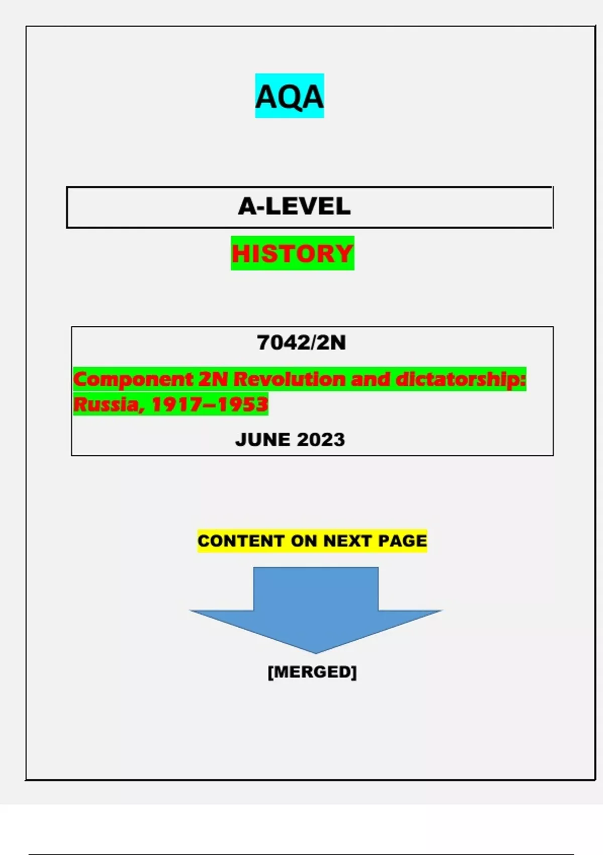 AQA A-LEVEL HISTORY 7042/2N [Component 2N Revolution and dictatorship: Russia, 1917–1953 ...