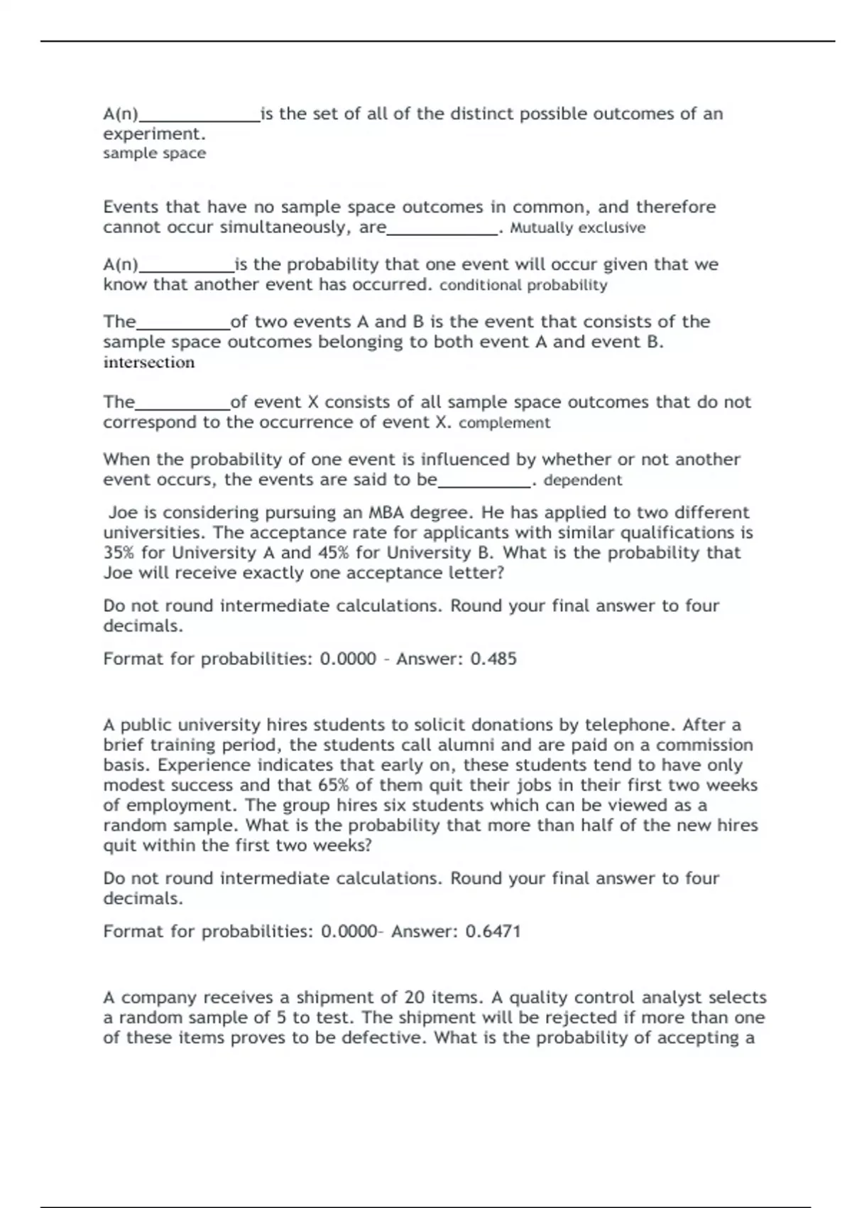 QBA 5435 Module 2 EXAM 2024 Baylor university - QBA 5435 - Stuvia US