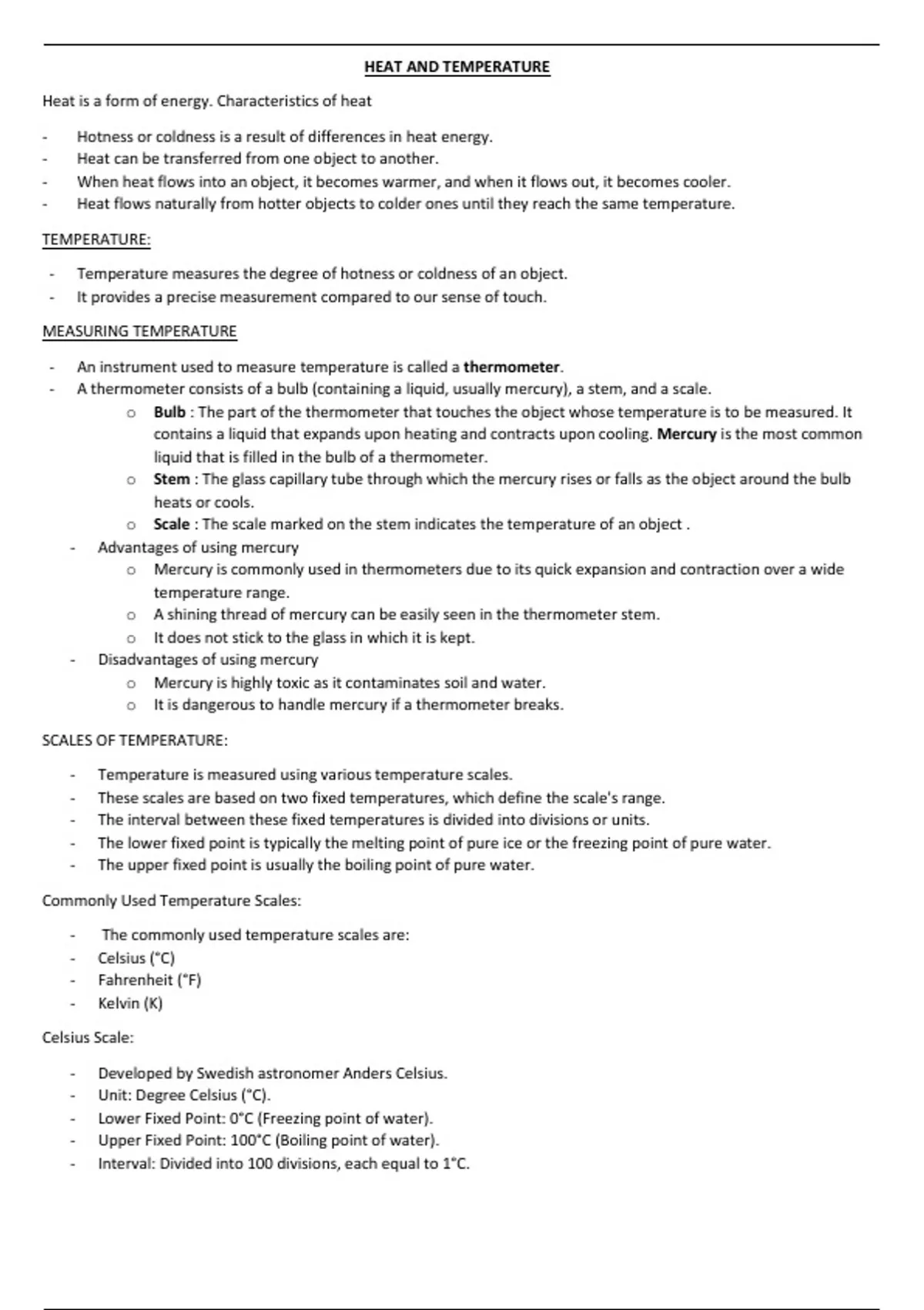Grade 7 NOTES CBSE - Science - Heat and Temperature - Science - Stuvia US