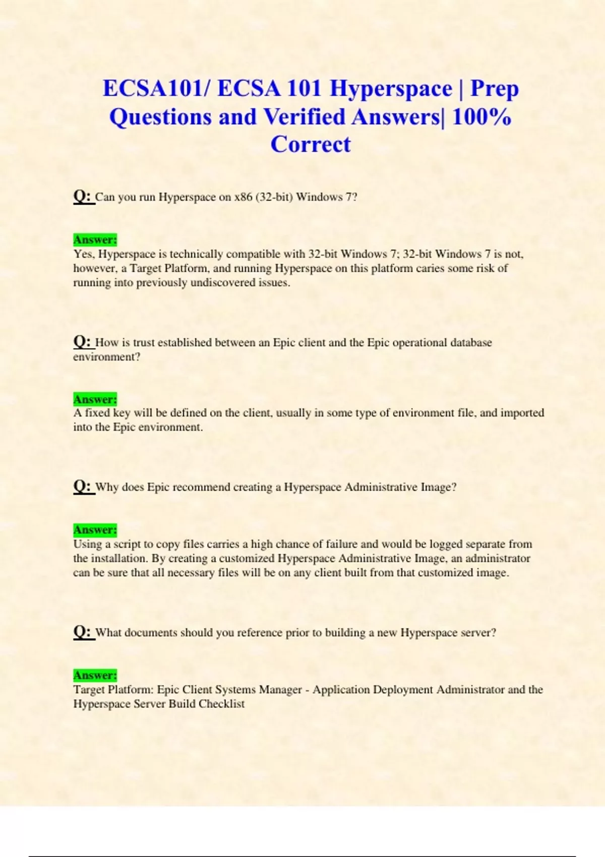 ECSA101/ ECSA 101 Hyperspace | Prep Questions and Verified Answers| 100 ...