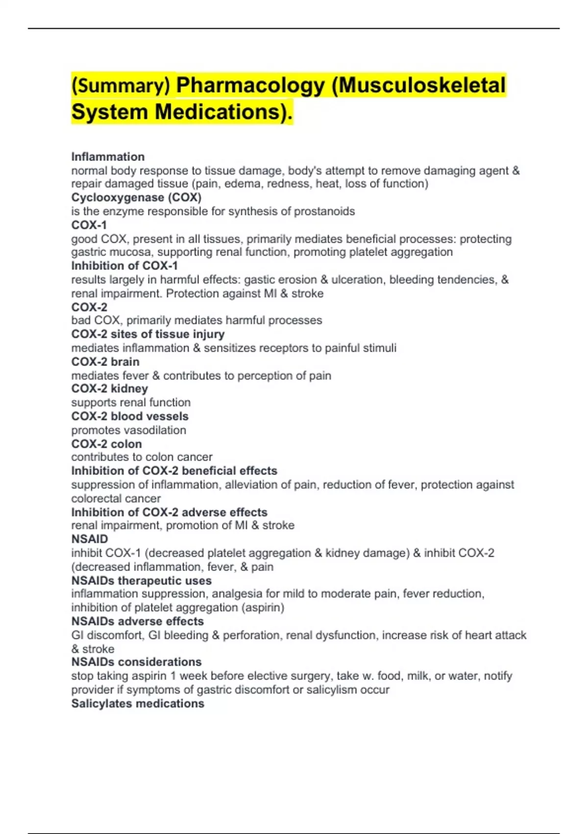 (Summary) Pharmacology (Musculoskeletal System Medications ...