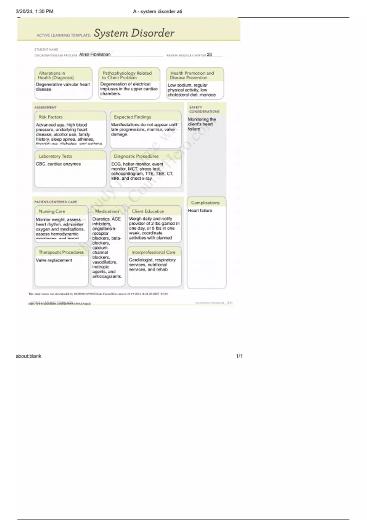 system disorder template ati - Mental health - Stuvia US
