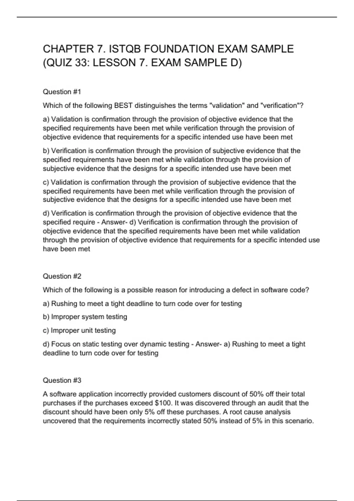 CHAPTER 7. ISTQB FOUNDATION EXAM SAMPLE (QUIZ 33: LESSON 7. EXAM SAMPLE ...
