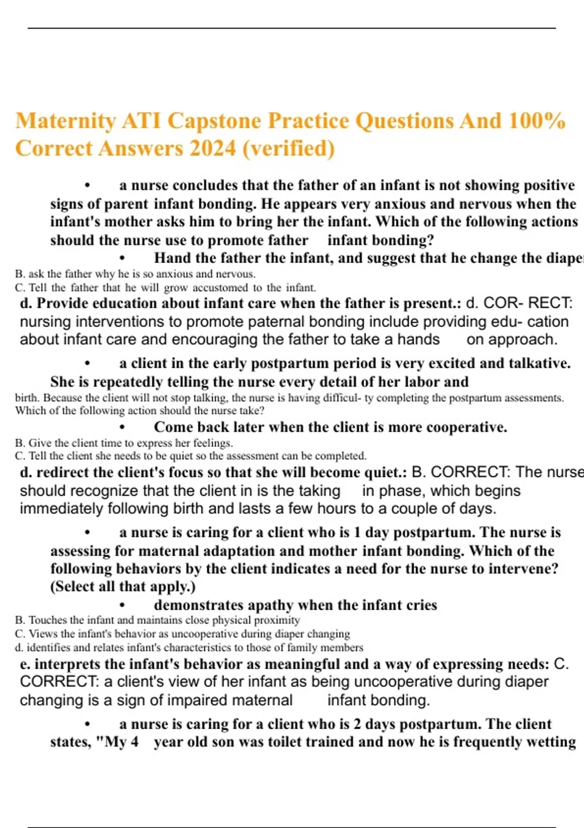 ATI Capstone Maternal Newborn Assessment Questions with 100% Verified ...