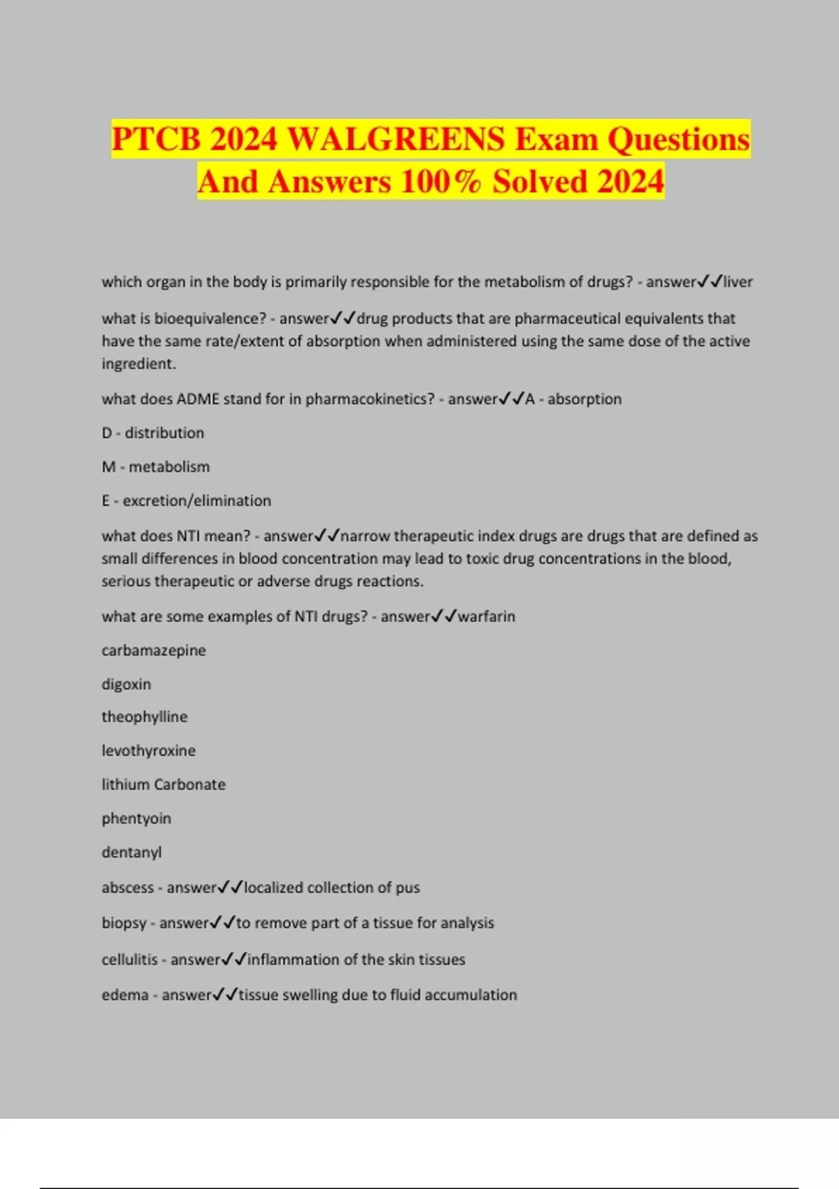 PTCB 2024 WALGREENS Exam Questions And Answers 100% Solved 2024 ...