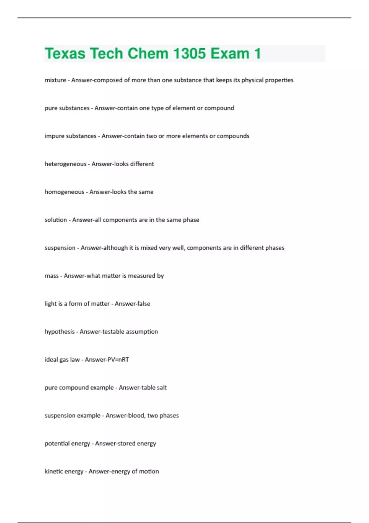 Chemistry 1305 TTU Full Package Deal 2024;Everything you need to pass ...