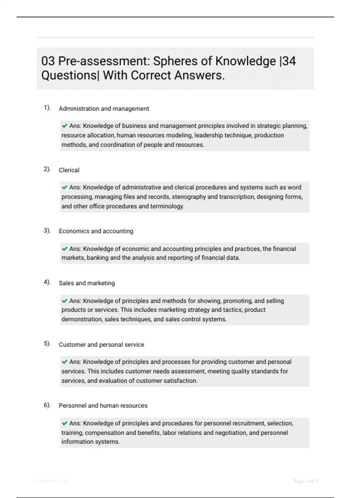 03 Preassessment Spheres of Knowledge 34 Questions With Correct Answers ...