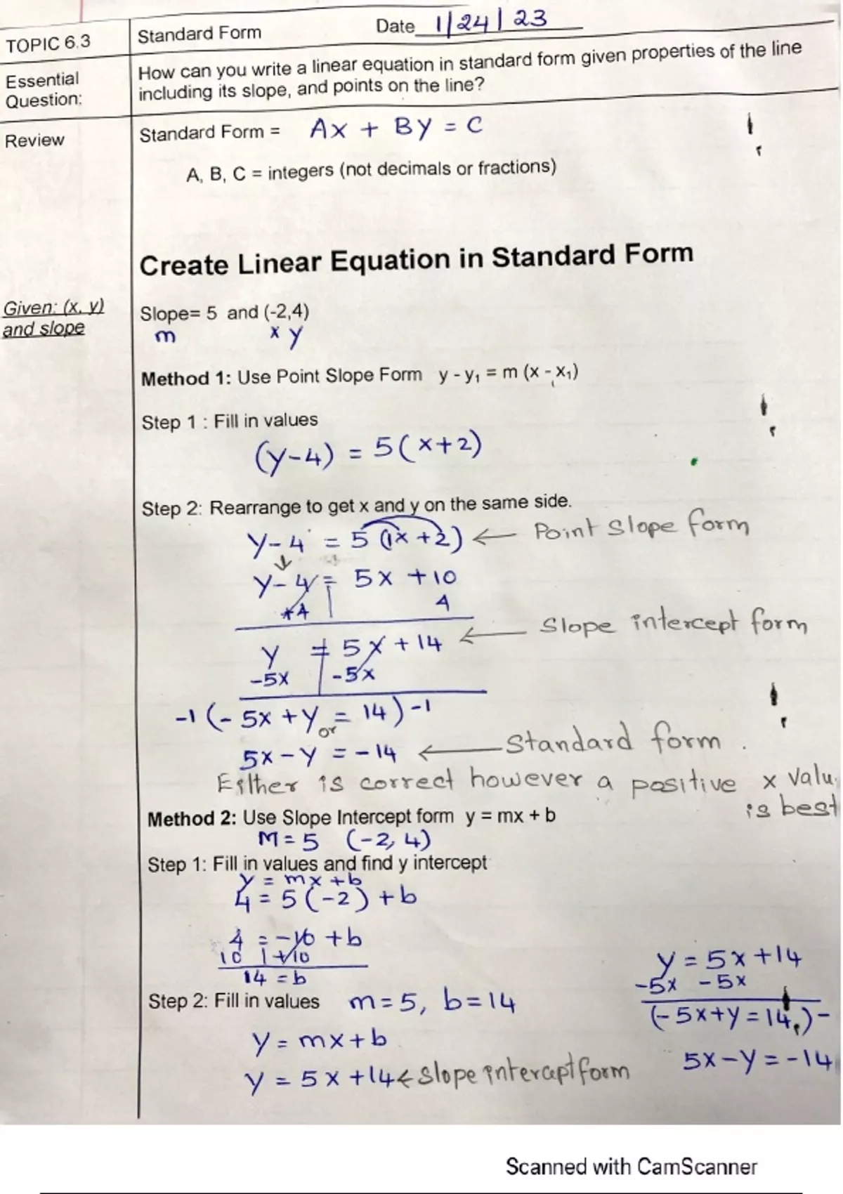 Teachers Notes: How to write a linear equation into standard form ...