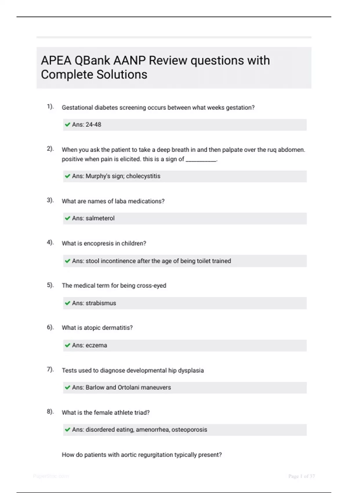 APEA QBank AANP Review questions with Complete Solutions - NU1426 ...