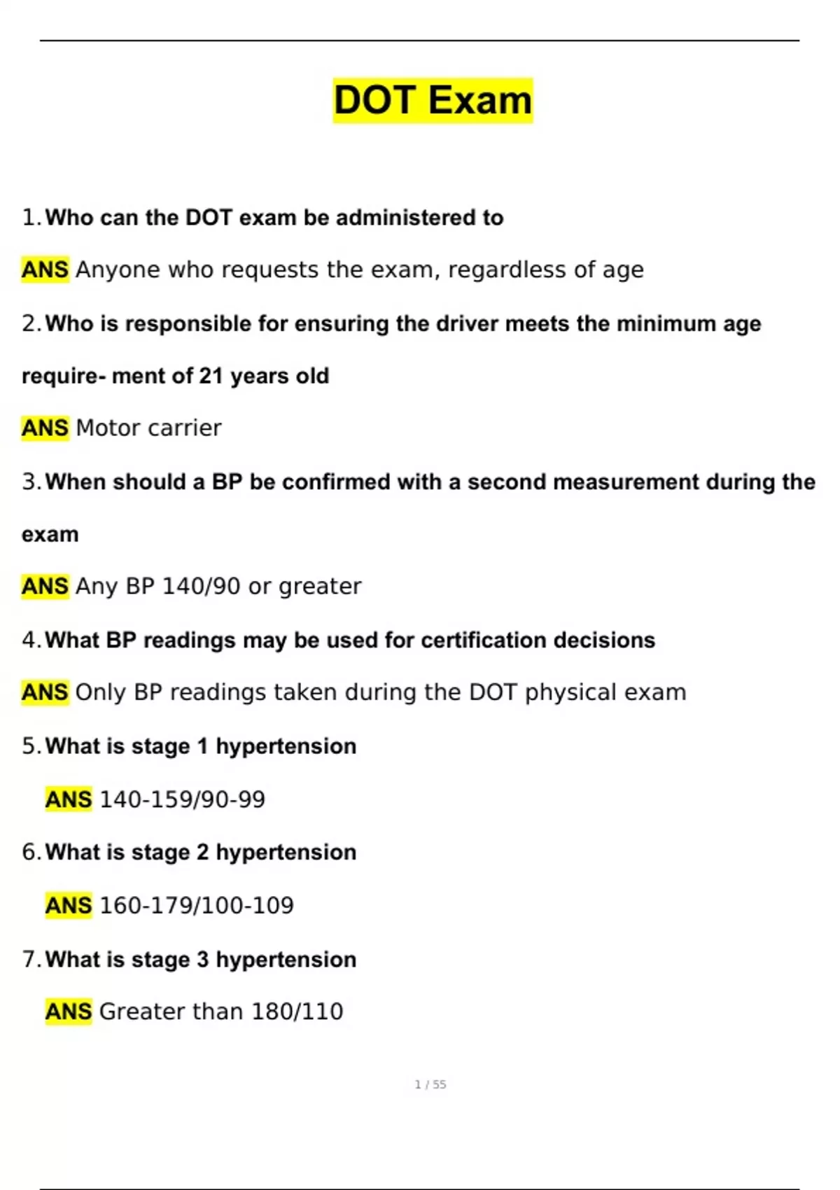 DOT Exam 2024 Actual Exam Questions and Answers (2024 / 2025) (Verified ...