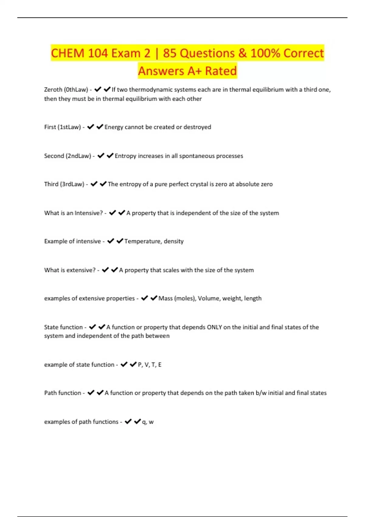 CHEM 104 Exam 2 | 85 Questions & 100% Correct Answers A+ Rated - Chem ...