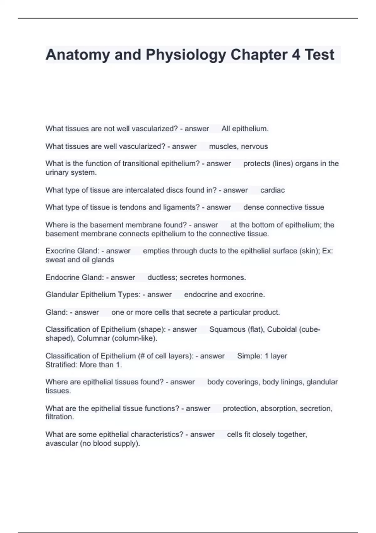 Anatomy and Physiology Chapter 4 Test Questions and Answers 2024 - ATI ...