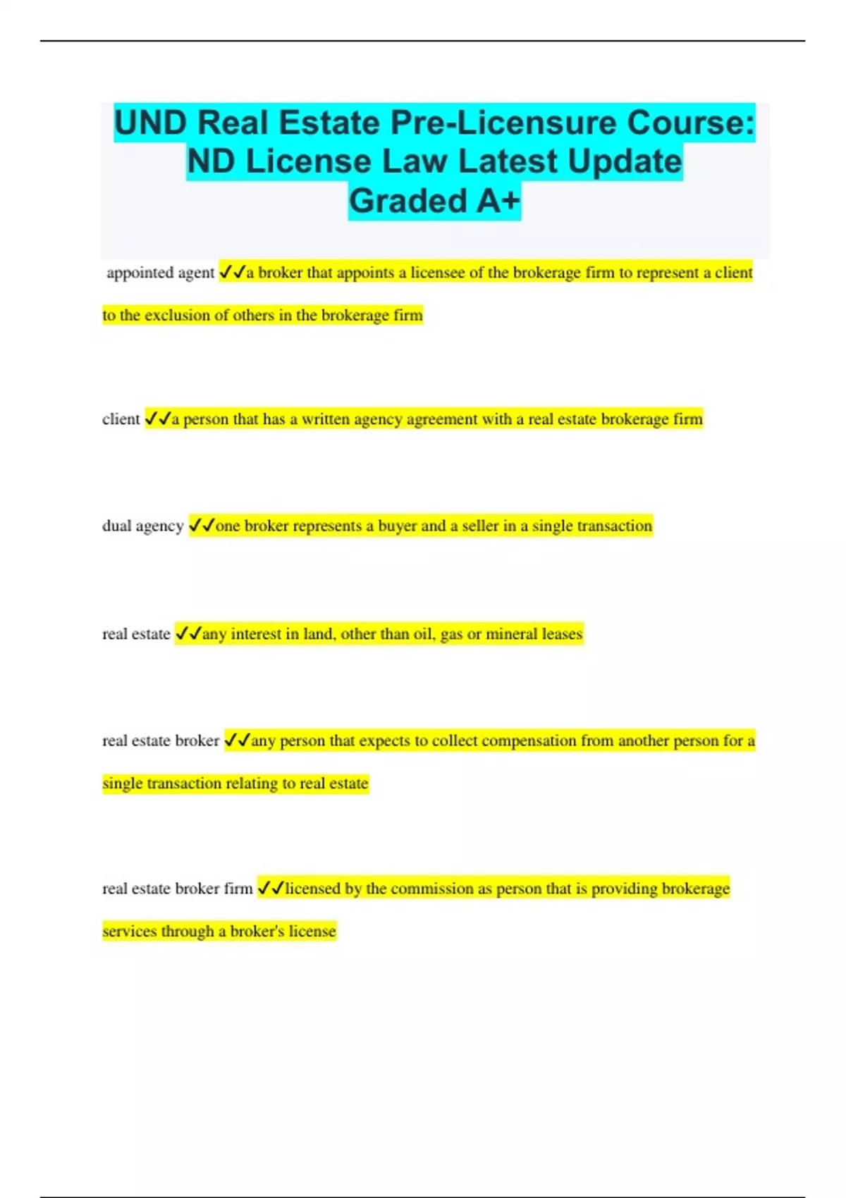 North Dakota Real Estate Bundled Exams Questions and Answers (2024/2025 ...